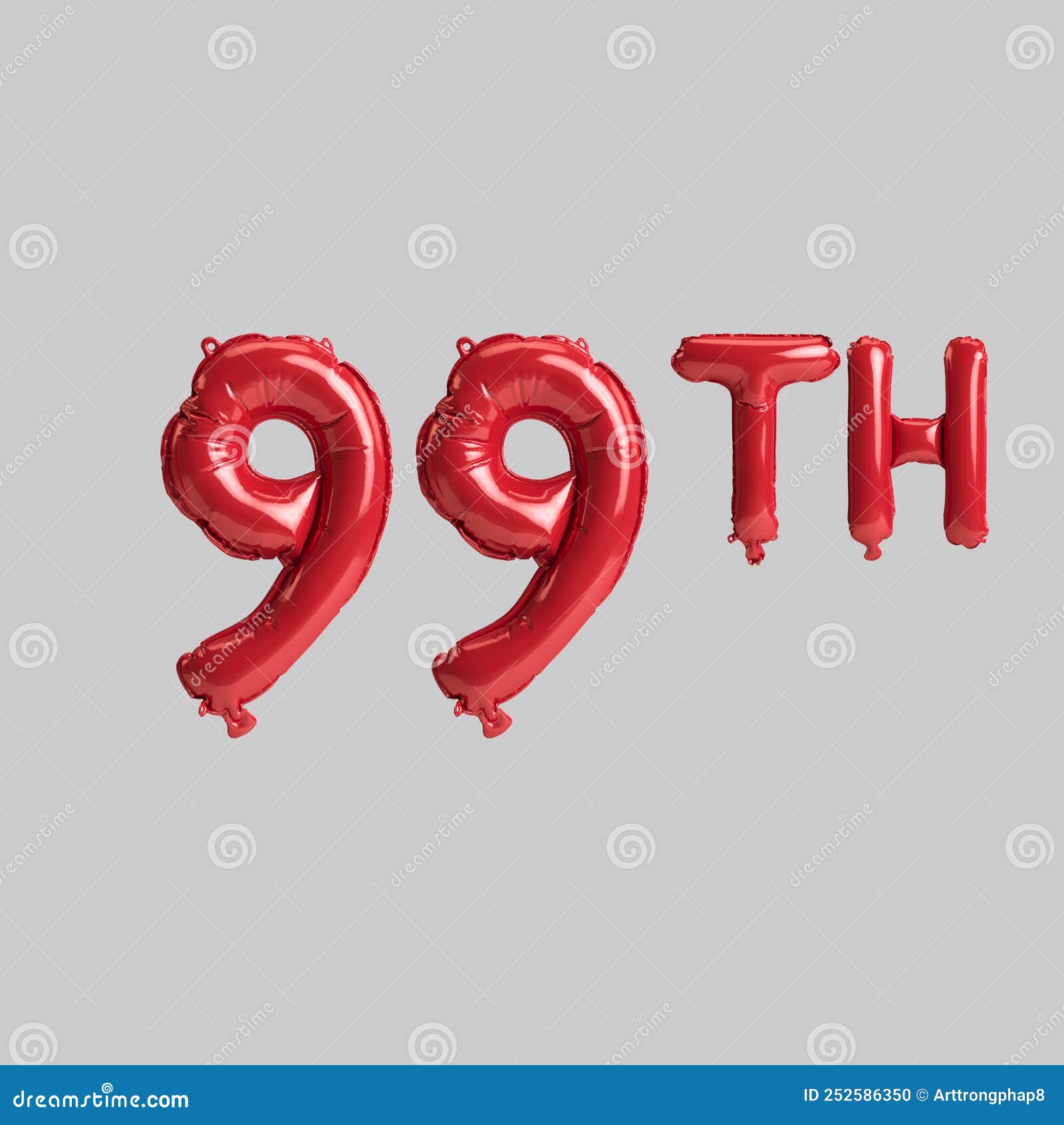 3d Illustration of 99th Red Balloons Isolated on White Background Stock ...