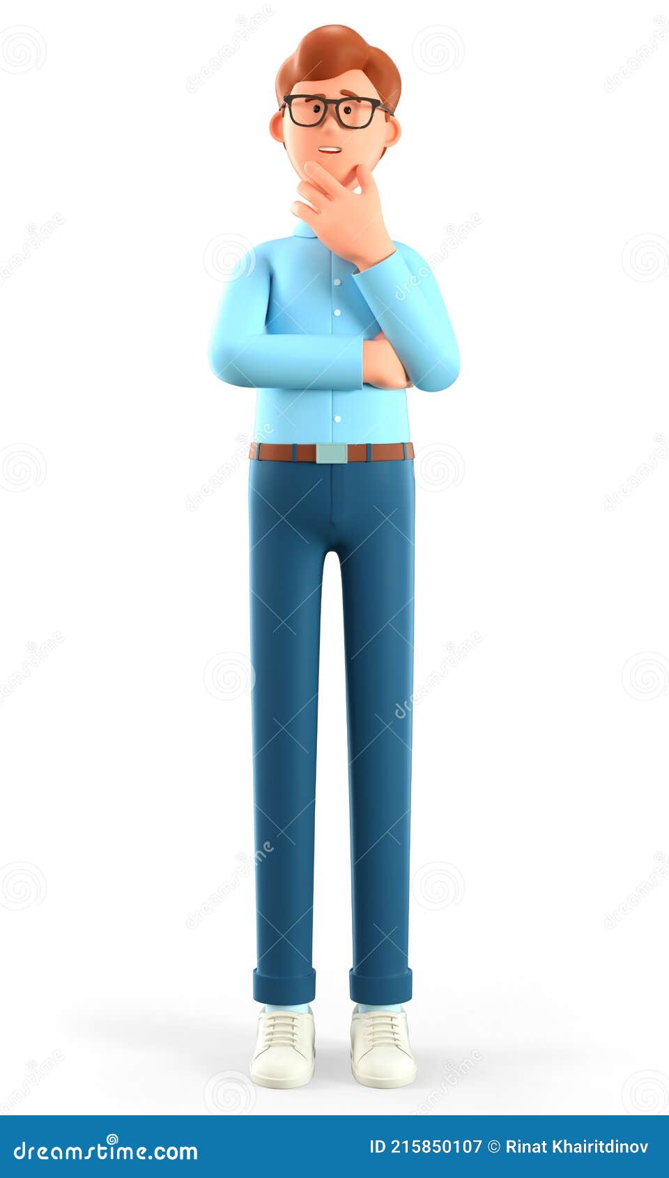 3D Illustration of Thinking Man Pondering Making Decision. Cartoon ...