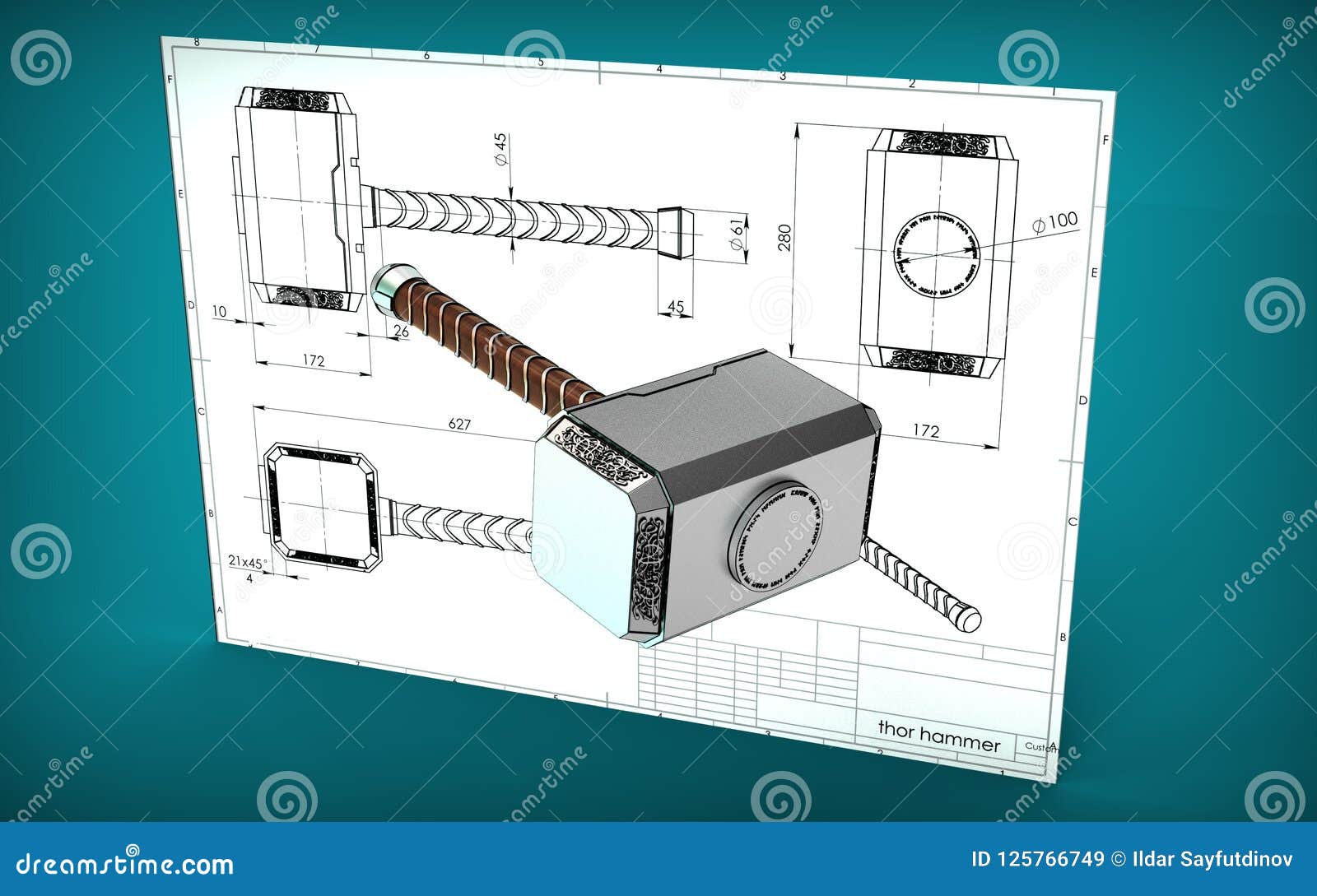 3d Illustration of Thor Hammer Stock Illustration - Illustration of ...