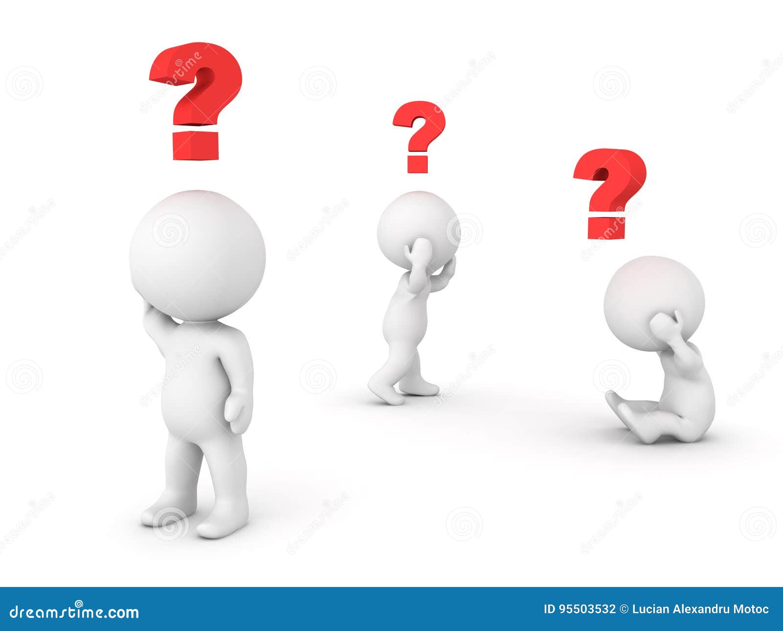 3D Illustration of Three Characters Feeling Confused Stock Illustration ...