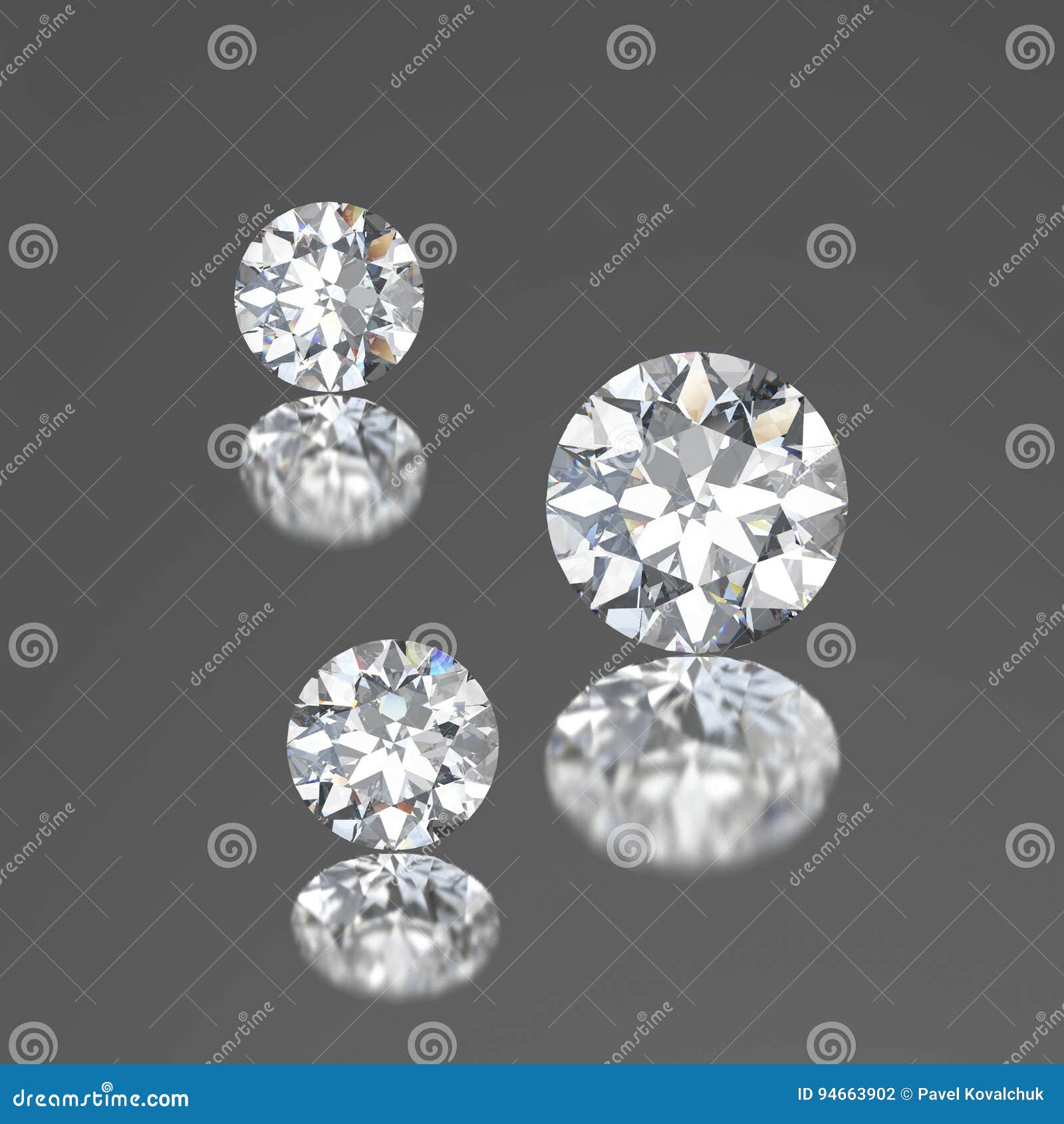 Three Diamonds On Purple Background - Cgi Render Image 3D Stock ...