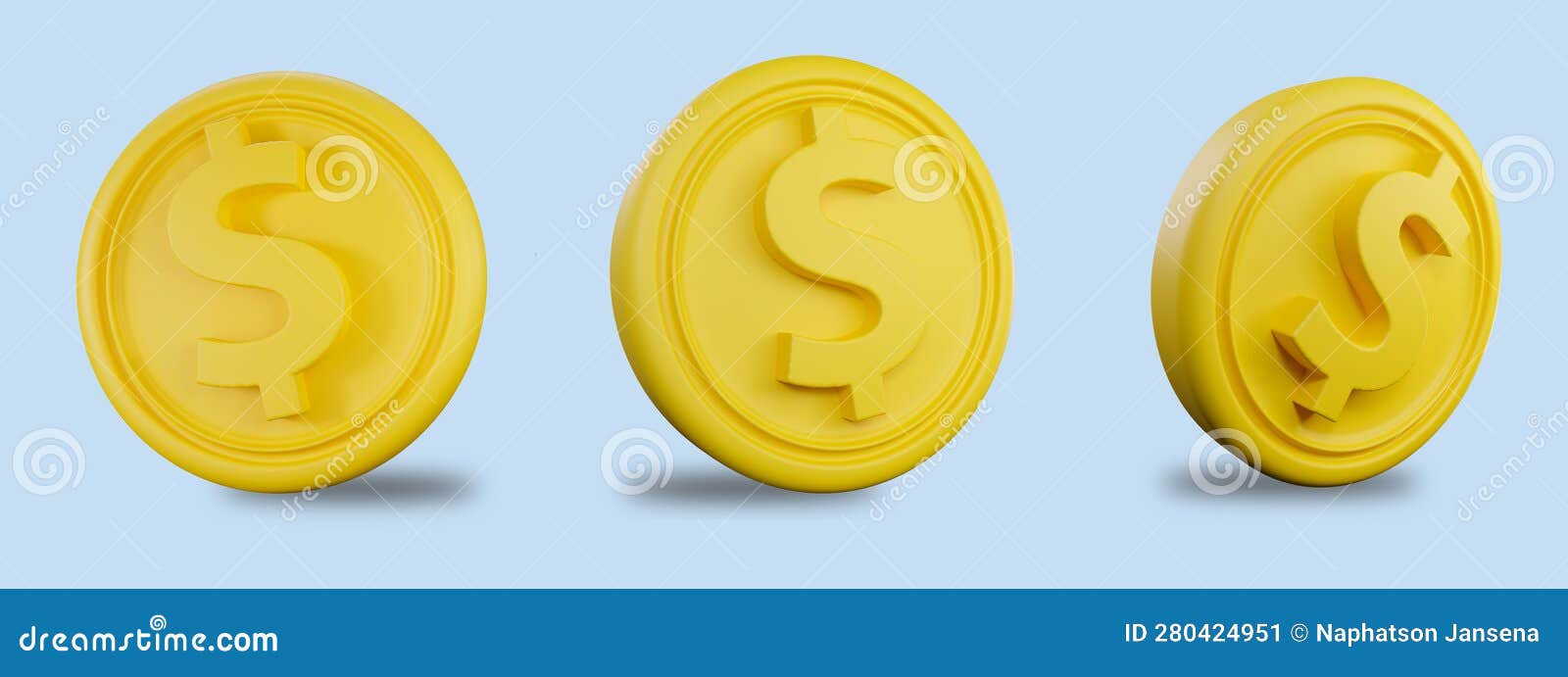 3d Illustration of Three Dollar Icons in Cartoon Style Stock ...