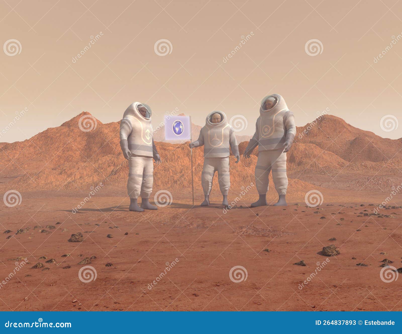 Three Astronauts on a New Planet Stock Illustration - Illustration of ...