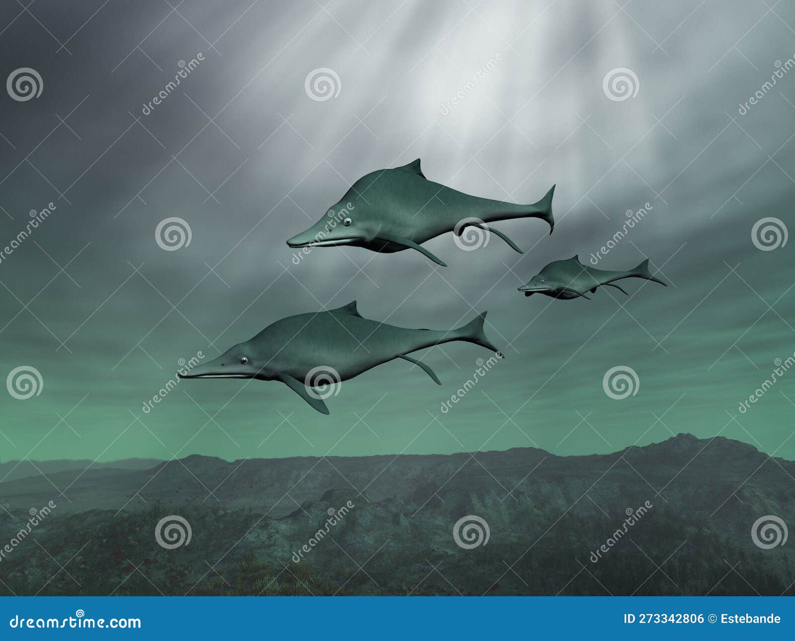 3d Illustration of Three Ichthyosaurs Stock Illustration - Illustration ...
