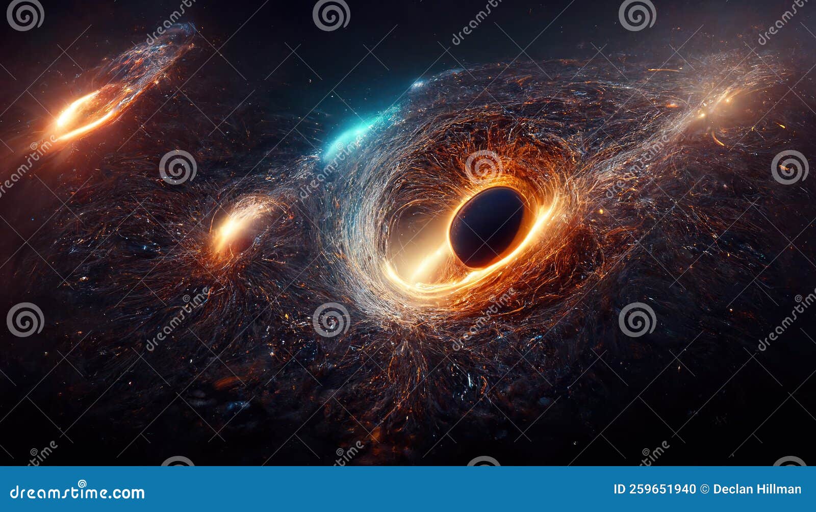 Three Merging Supermassive Black Holes Stock Illustration ...