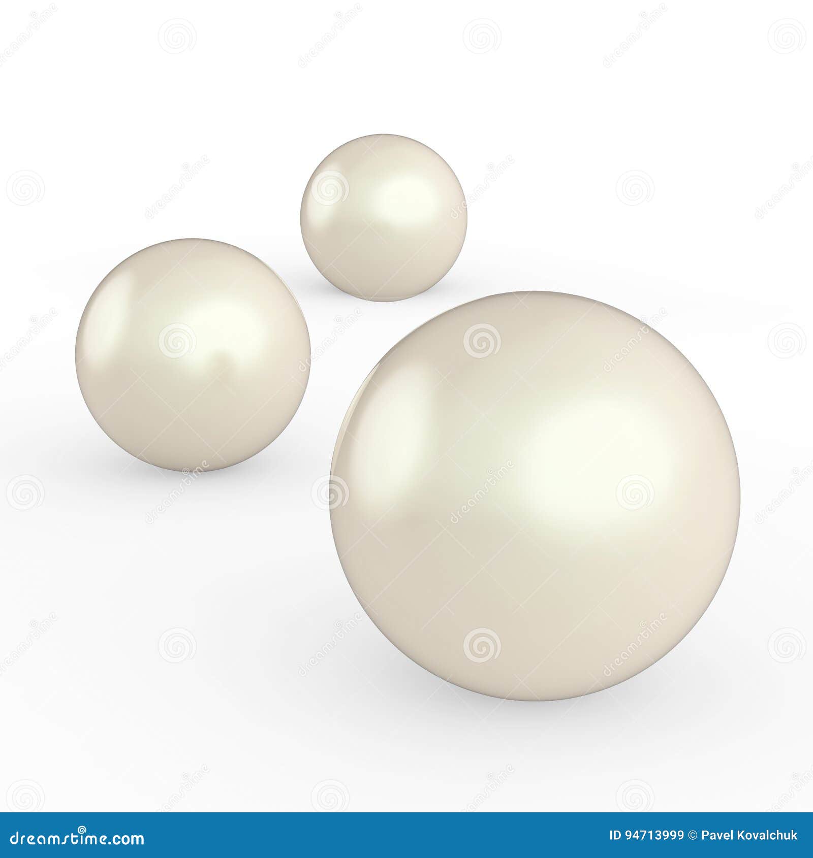 3D Illustration Three Pearls with a Shadow on a White Background Stock ...