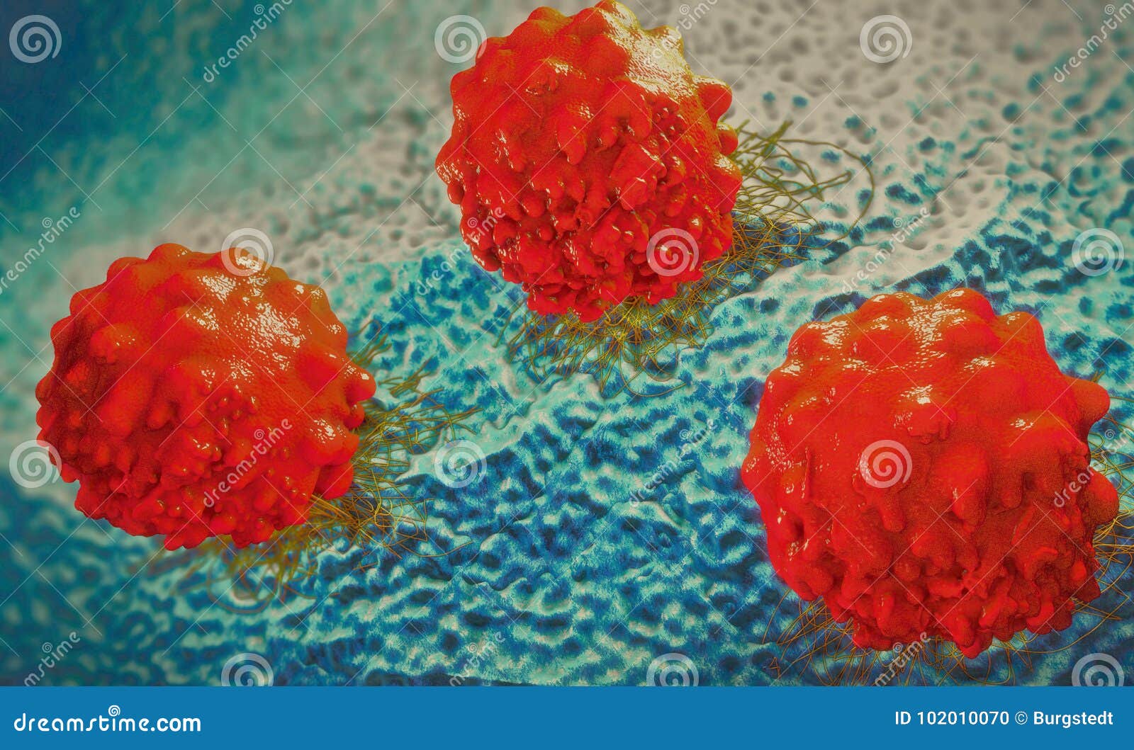 3d Illustration of Three Red Coloured Cancer Cells Stock Illustration ...