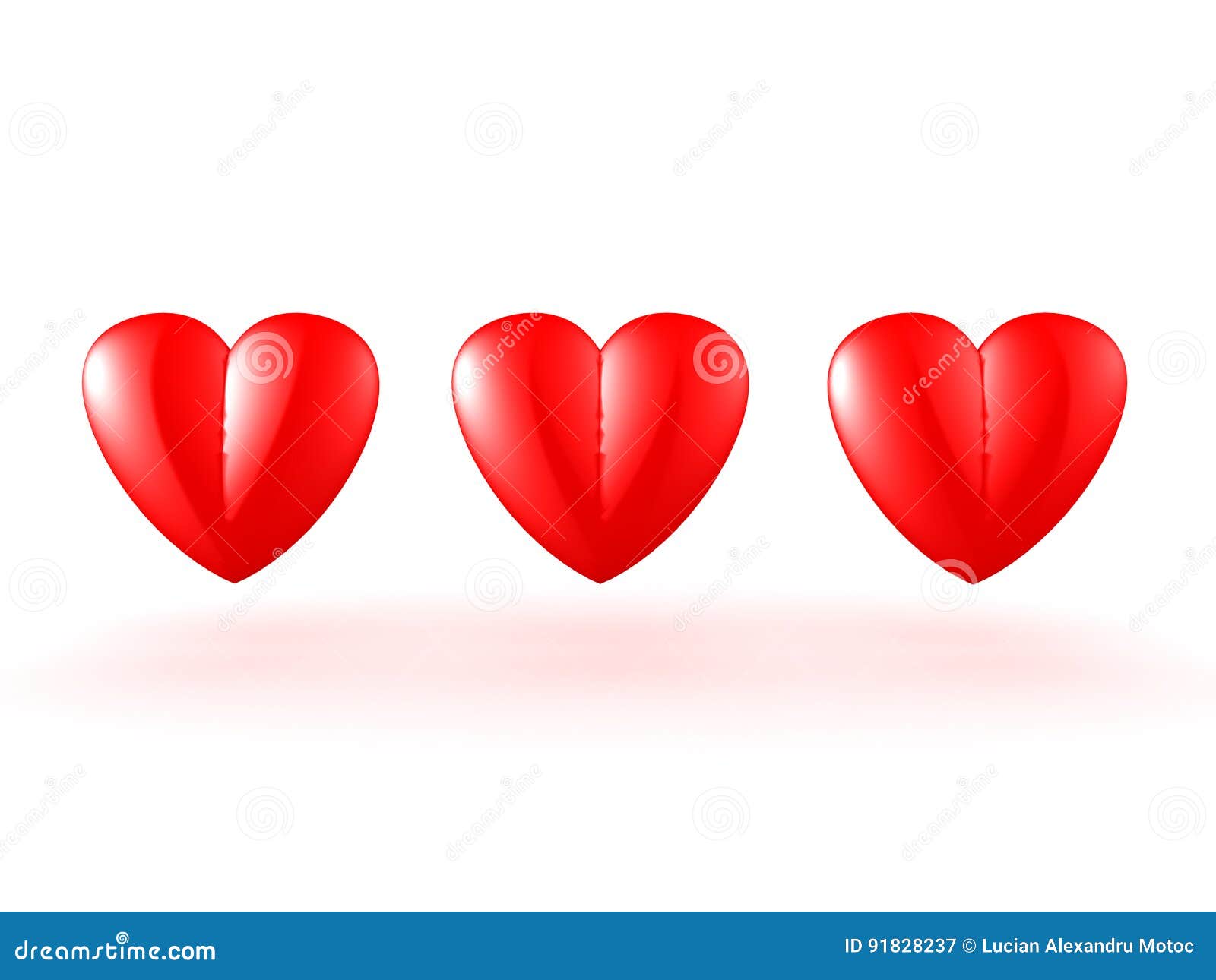 3D Illustration of Three Red Hearts Stock Illustration - Illustration ...