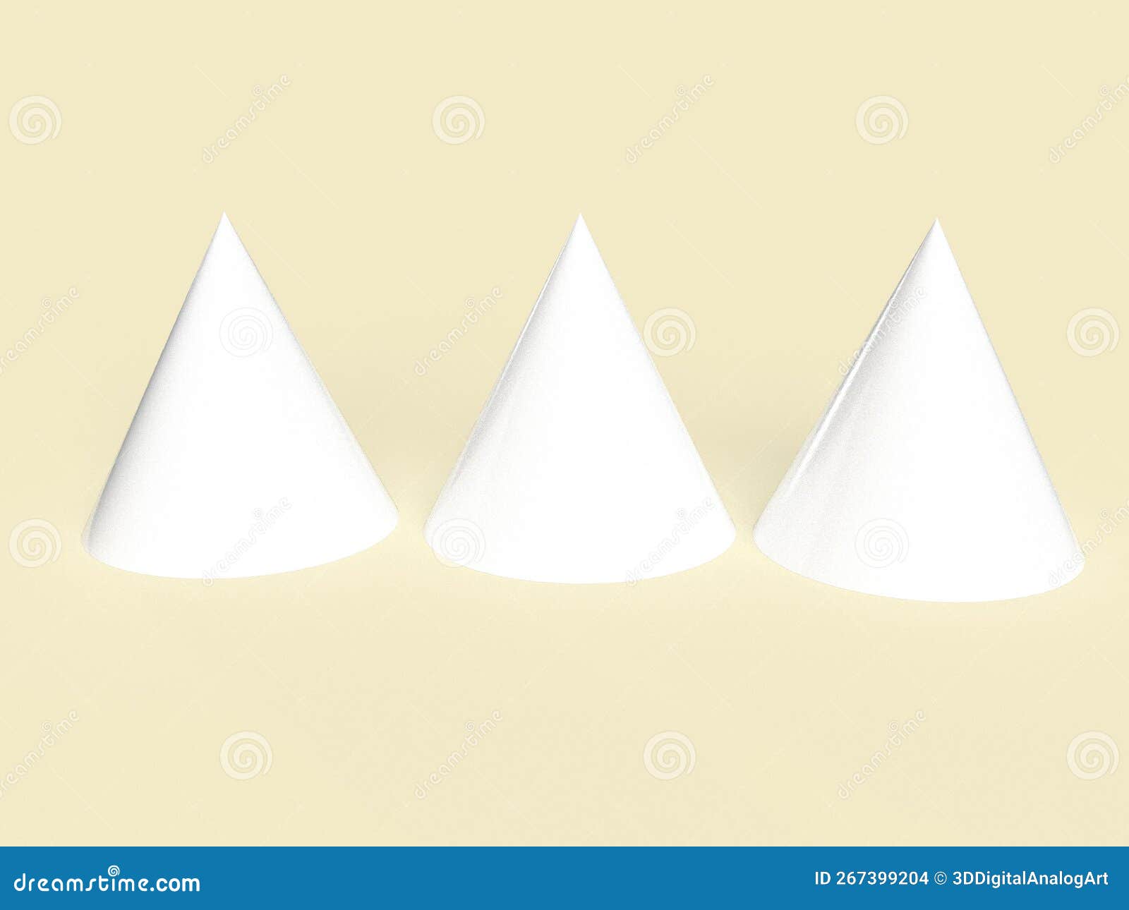3D Illustration - Set of Three White Cones with a Shining White Texture ...