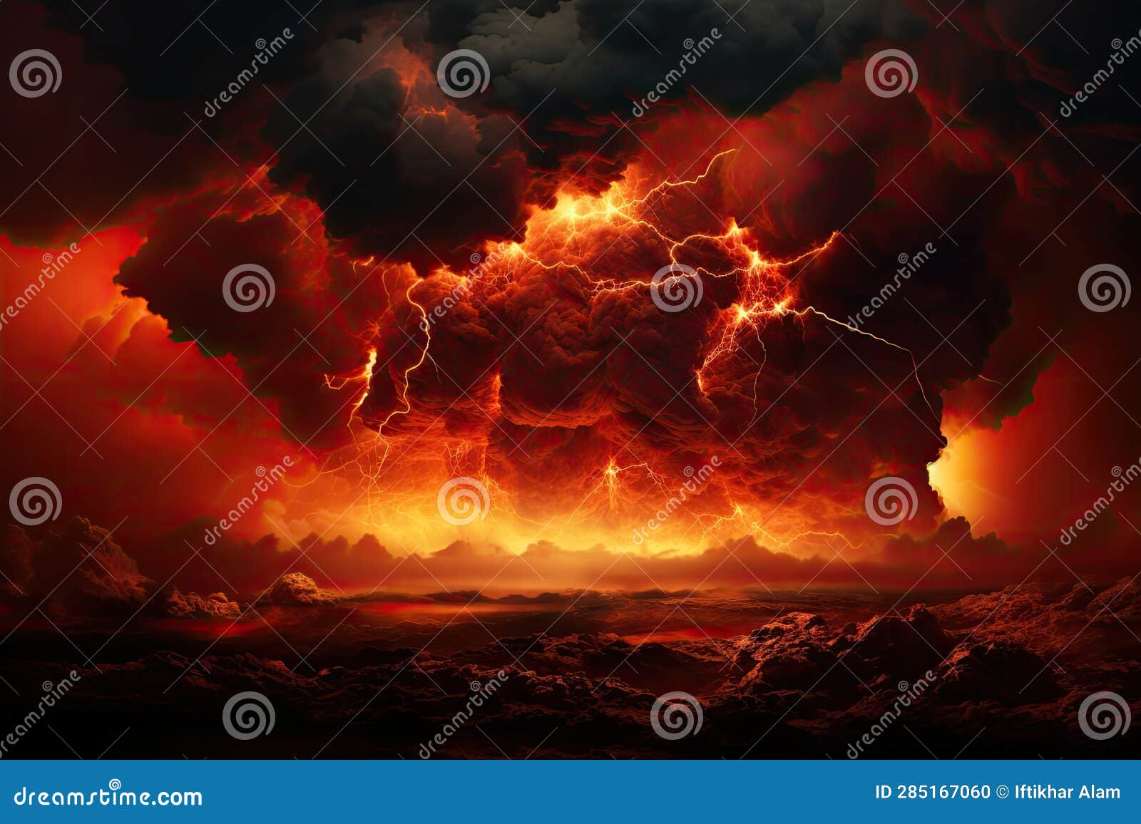 3D Illustration of a Thunderstorm with Lightning in the Sky. a Fire ...