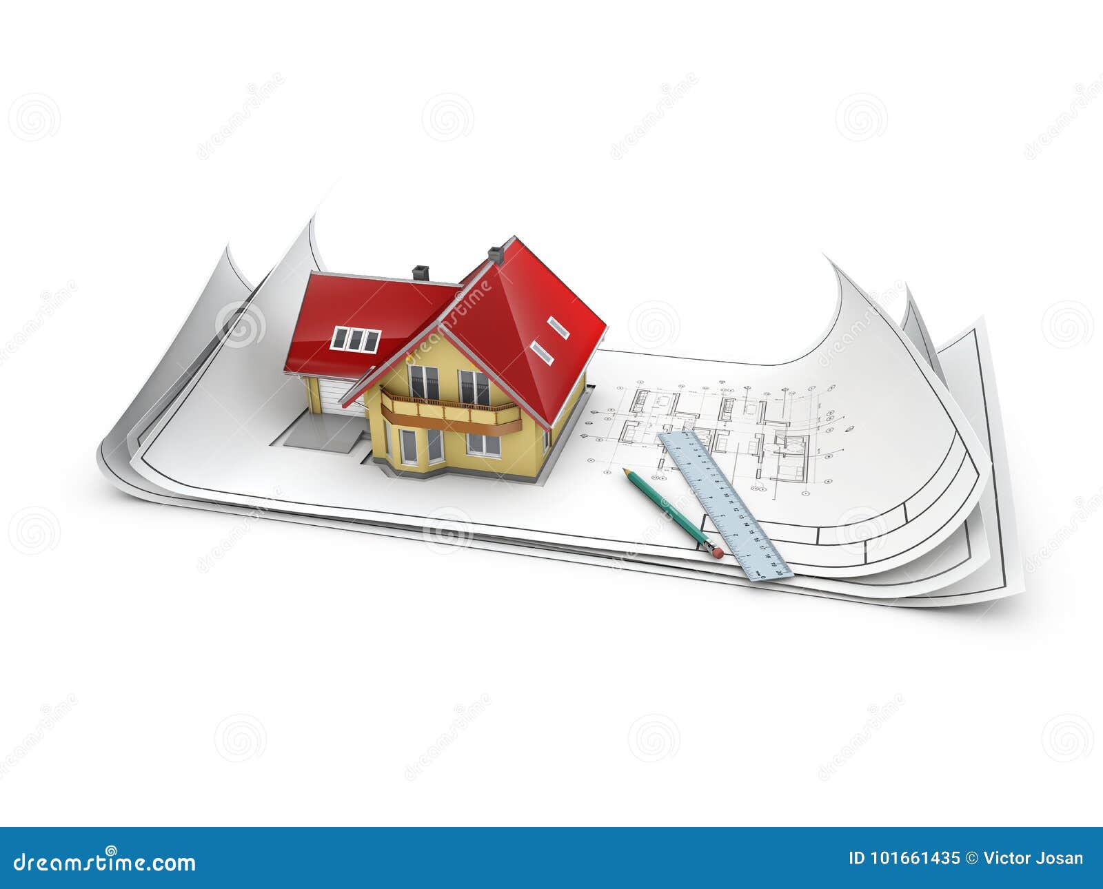 3d Illustration of Top View of Architect Drawing on Architectural ...