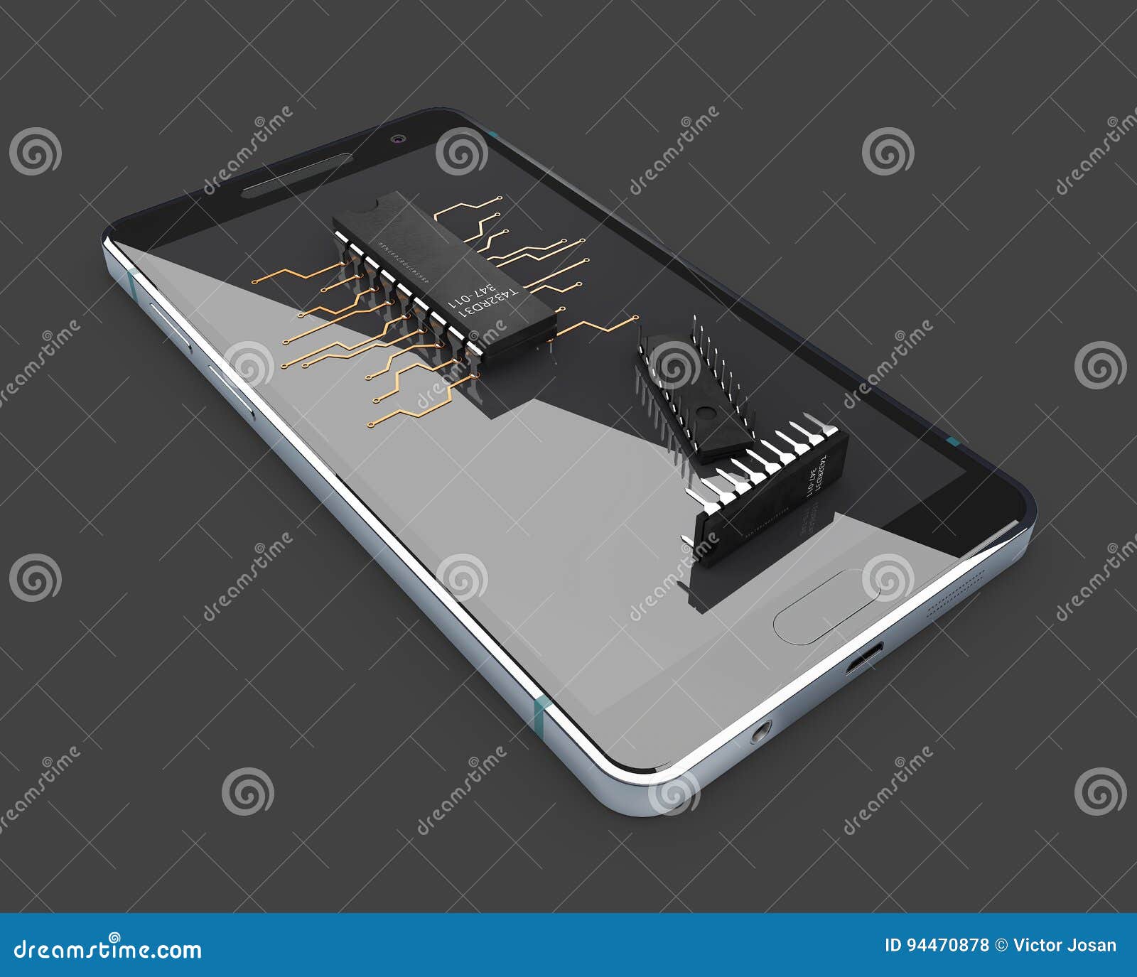 3d Illustration of Transistors on the Phone Screen. Isolated Black ...