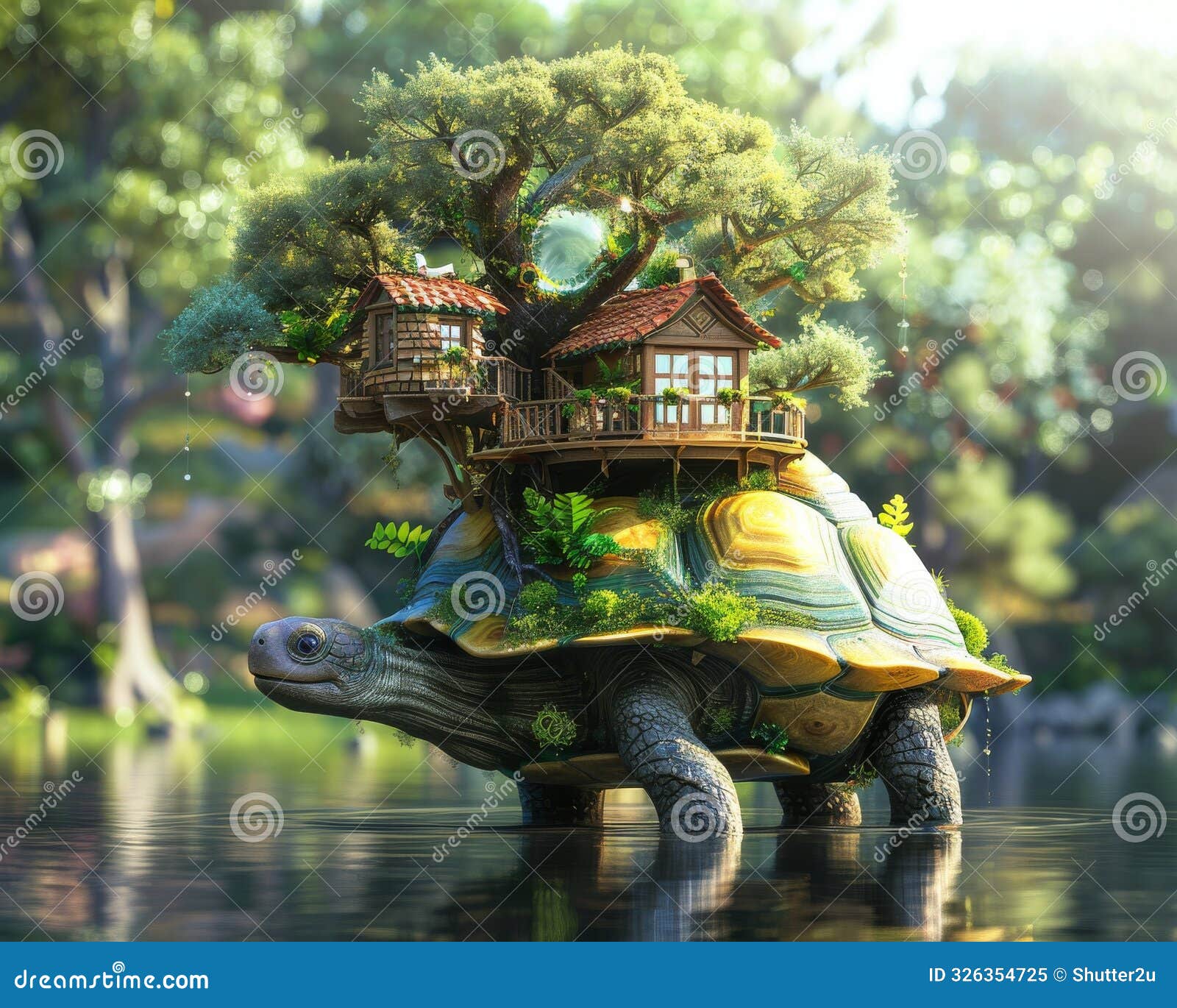 3D Illustration a Treehouse Built on the Back of a Giant Friendly ...