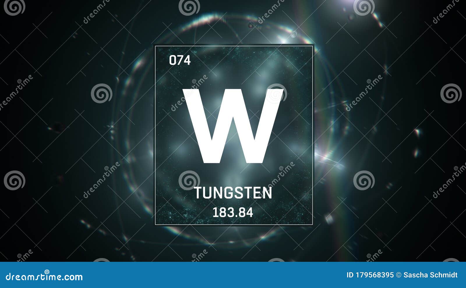 Tungsten As Element 74 of the Periodic Table 3D Illustration on Green ...