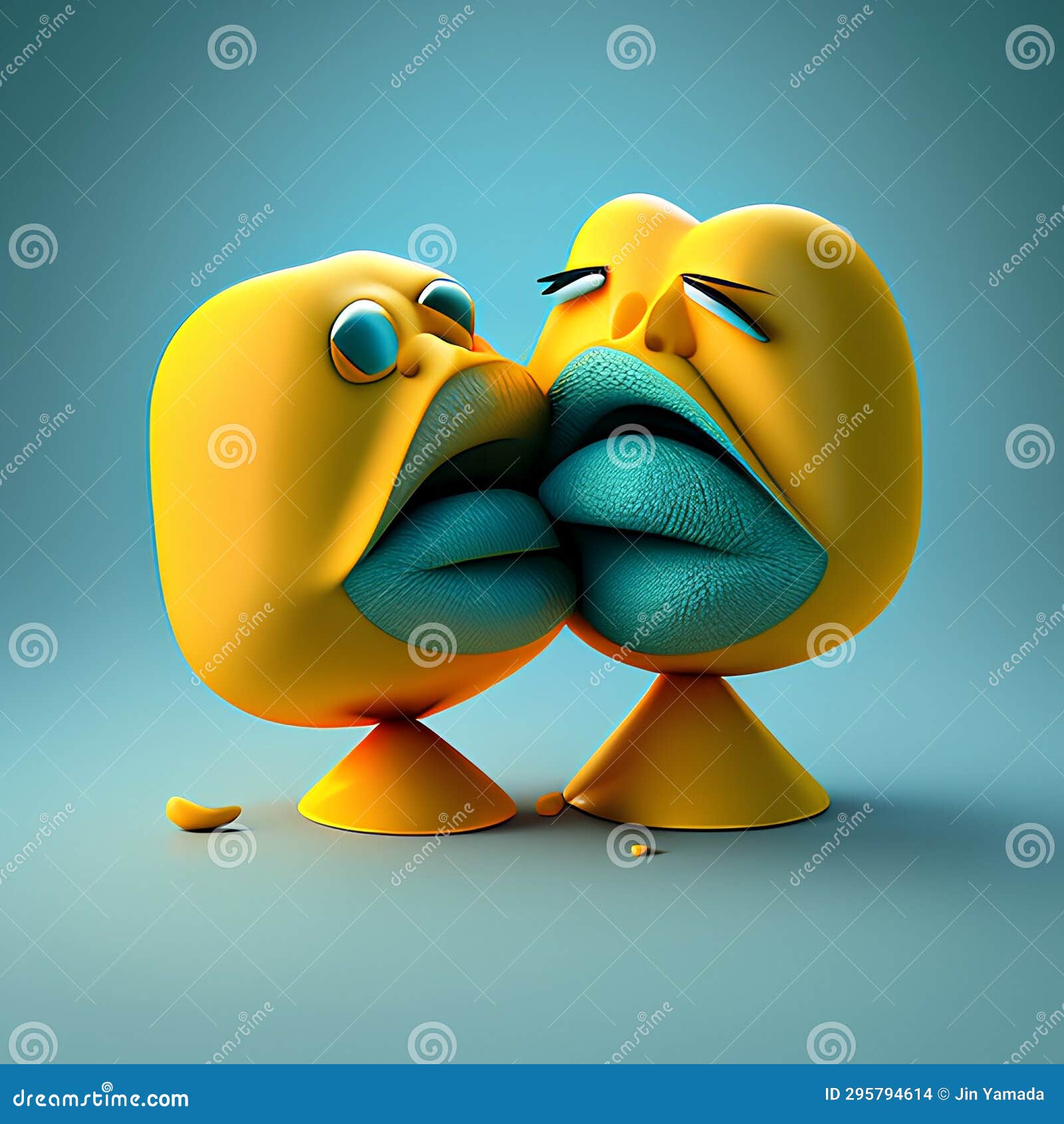 3d Illustration of Two Cartoon Monsters Hugging Each Other on Blue ...
