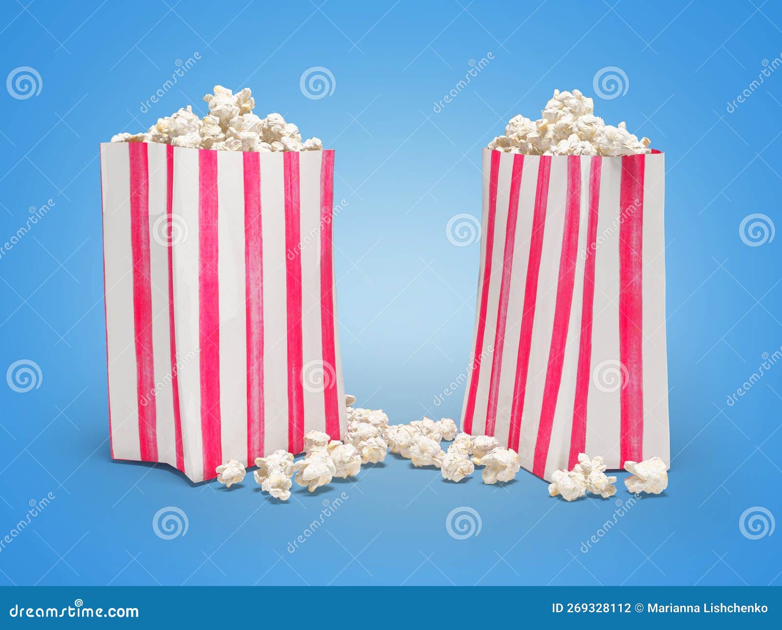 3D Illustration of Two Packs of Popcorn on Blue Background with Shadow ...