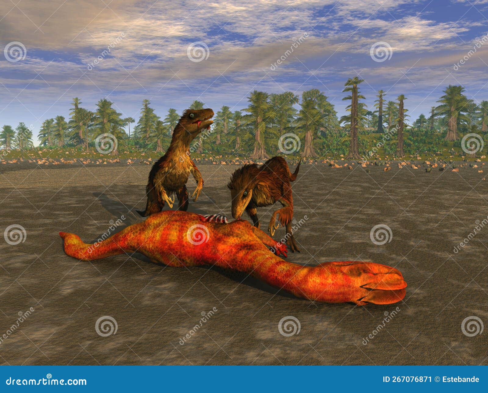 3d Illustration of Velociraptors Eating a Prey Stock Illustration ...