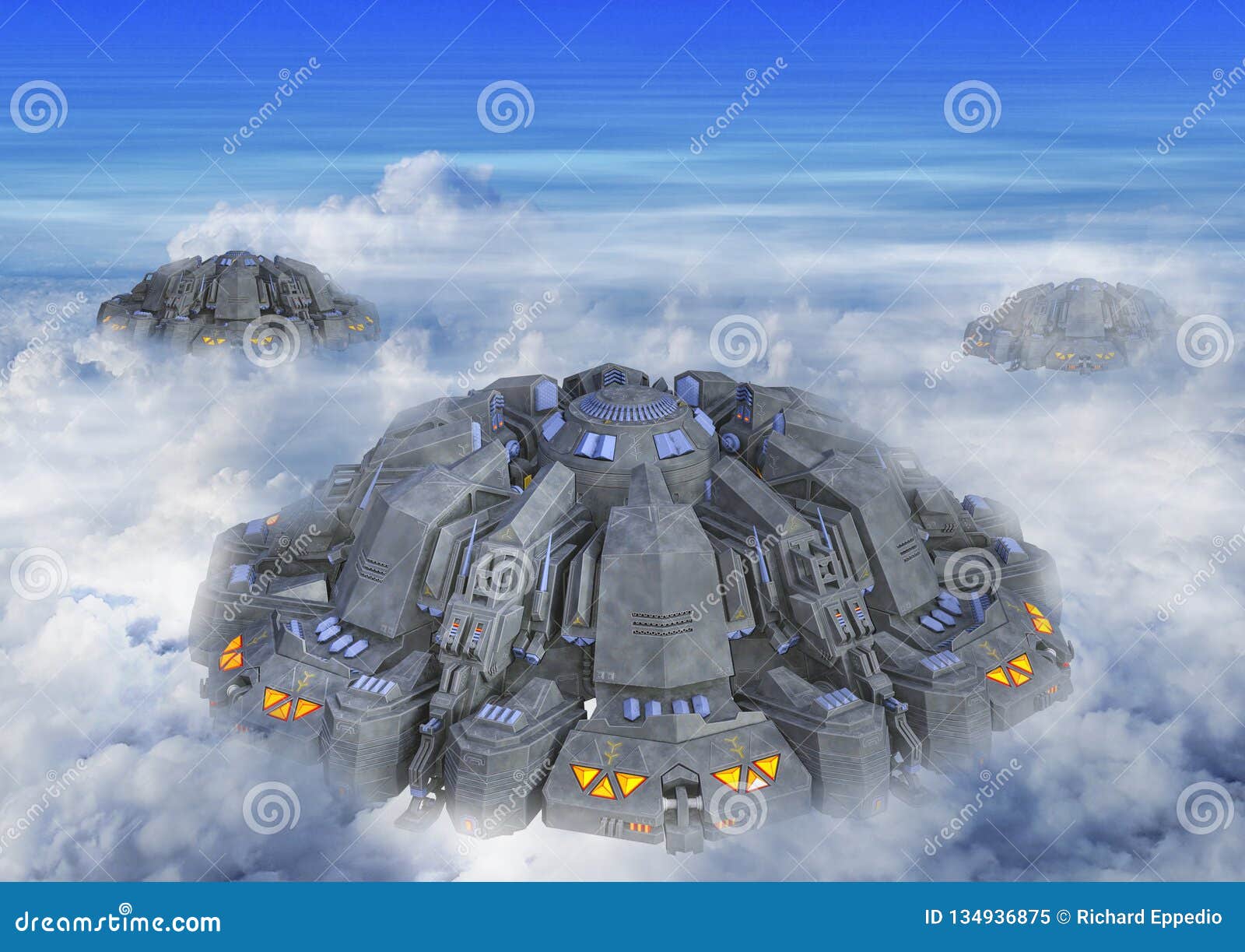 3D Illustration of a UFO Alien Invasion Stock Illustration ...