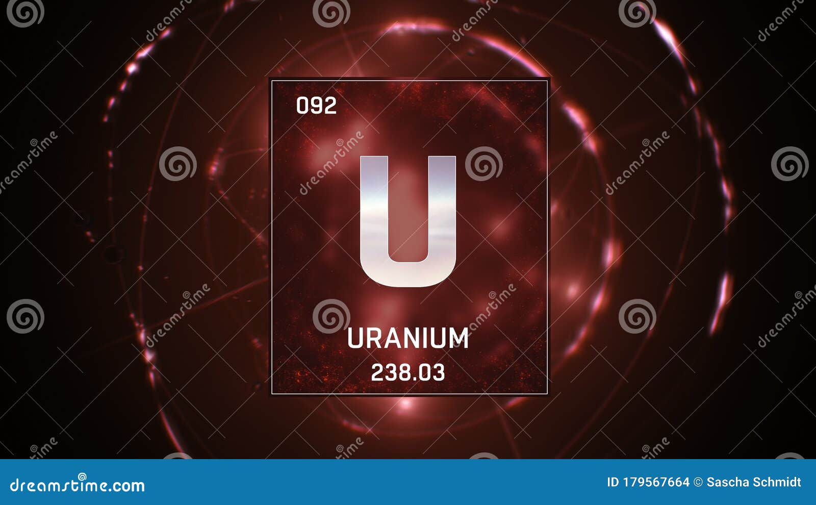 Uranium As Element 92 of the Periodic Table 3D Illustration on Red ...