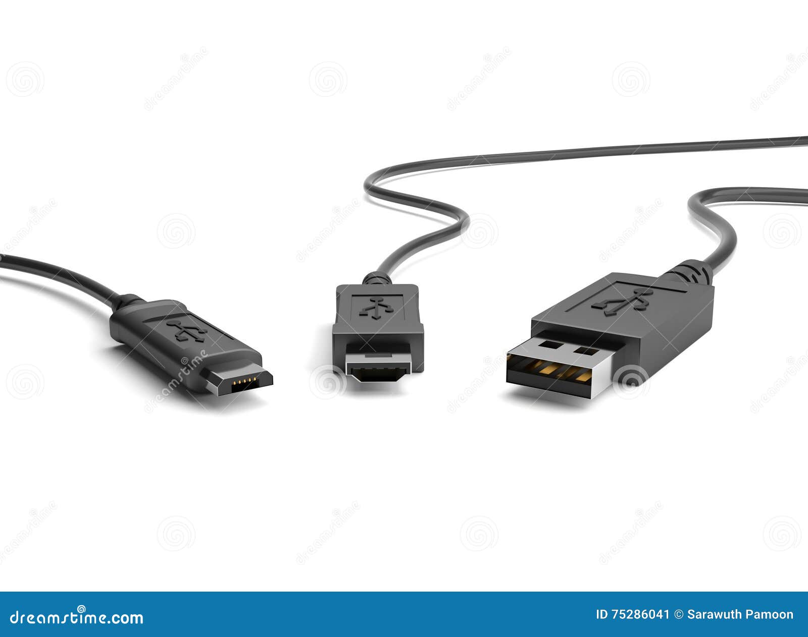 3D Illustration USB Cable Plugs Stock Illustration - Illustration of ...
