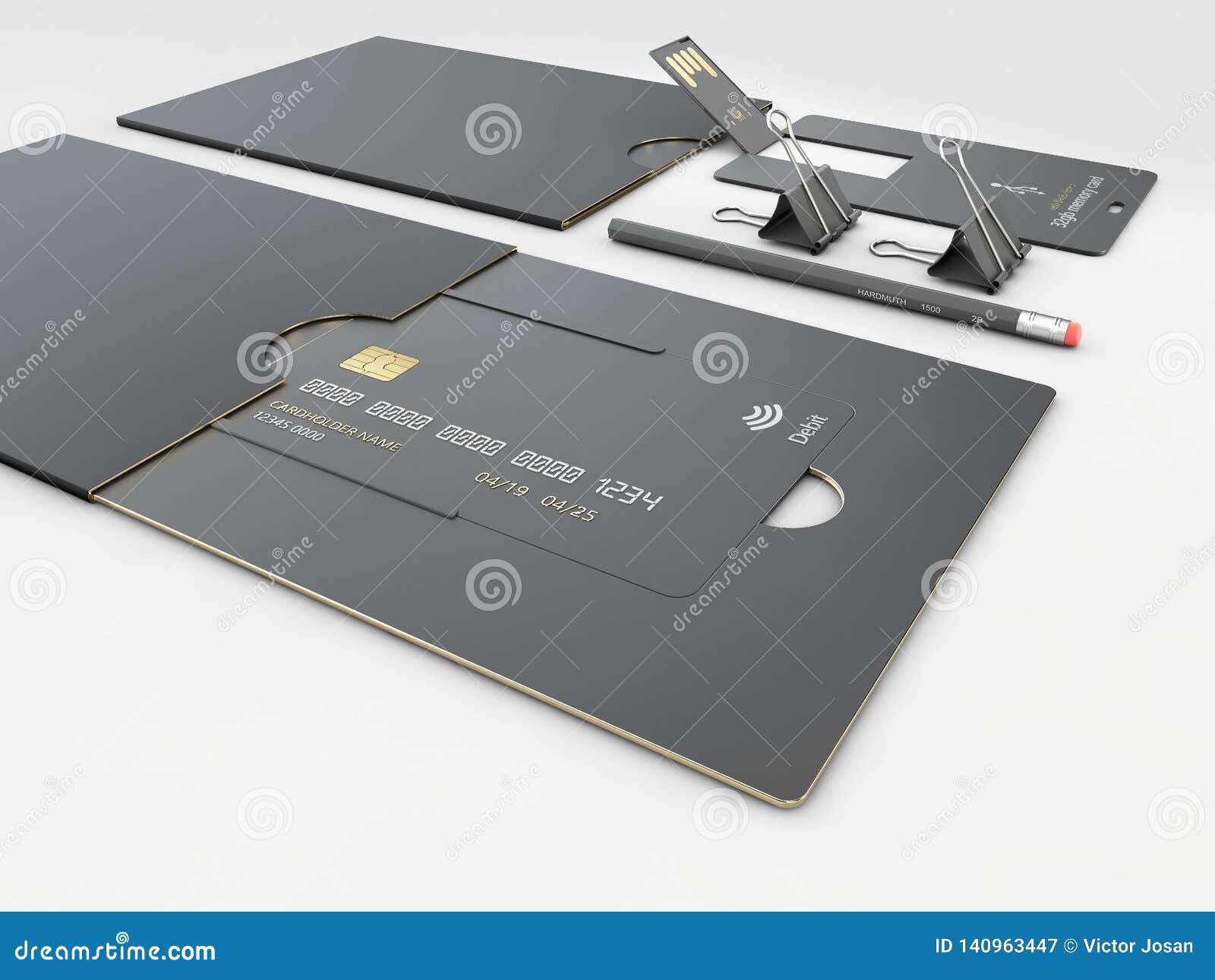 3d Illustration of USB Flash Card Empty Template for Corporate Identity ...
