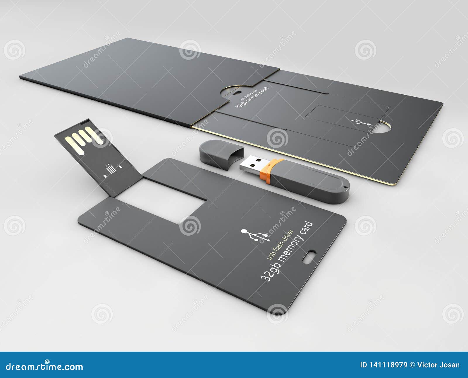 3d Illustration of USB Flash Card Empty Template for Corporate Identity ...