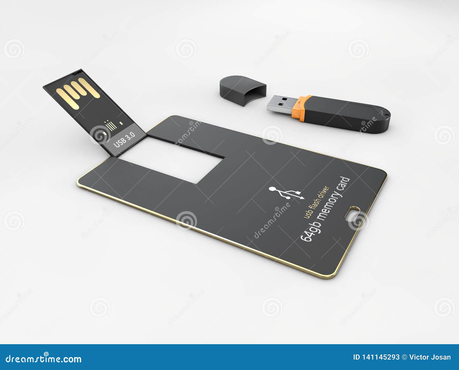 3d Illustration of USB Flash Card Empty Template for Corporate Identity ...