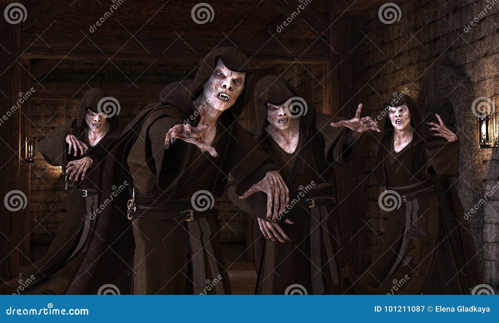 3D Illustration Vampires Monsters On A Medieval Background ...