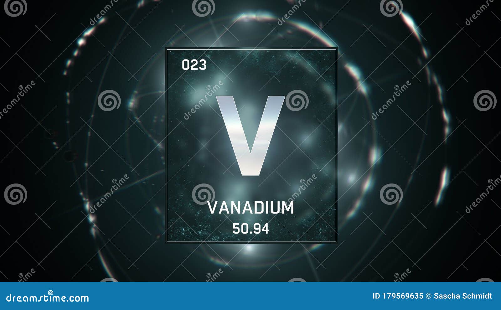 Vanadium As Element 23 of the Periodic Table 3D Illustration on Green ...