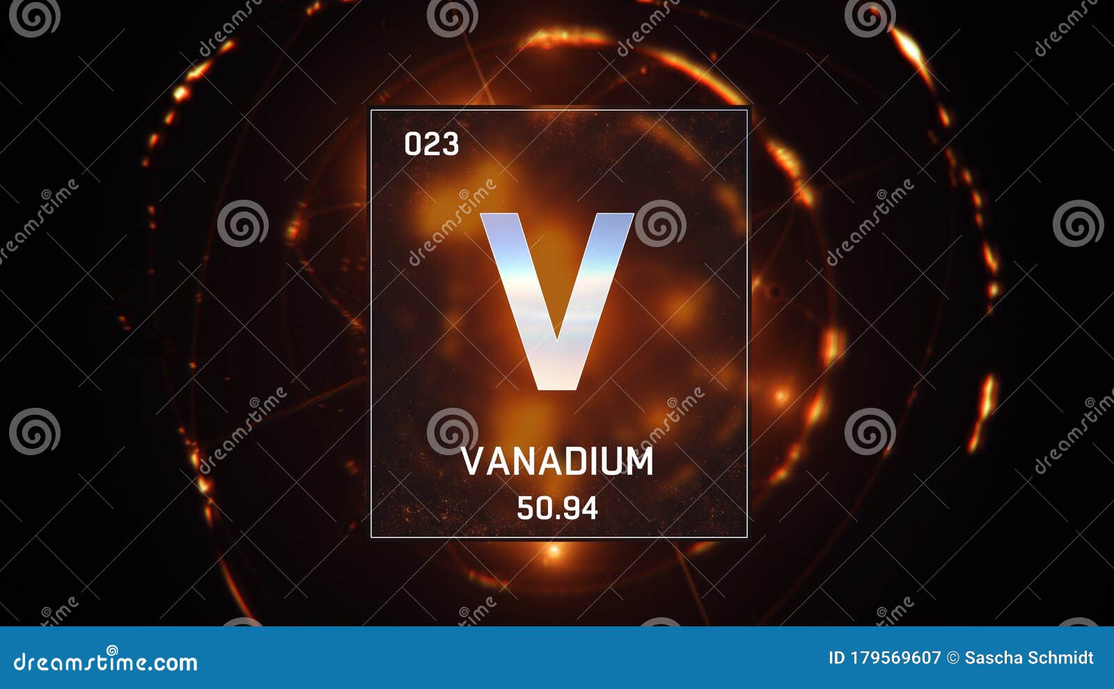 Vanadium As Element 23 of the Periodic Table 3D Illustration on Orange Background Stock ...