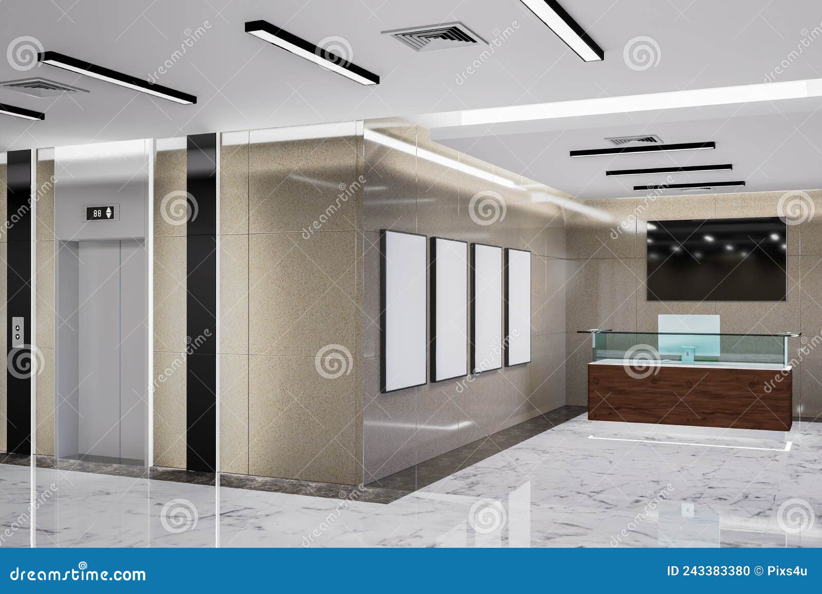 3D Illustration Vertical Mockup Signboard on Panel in Office Building ...