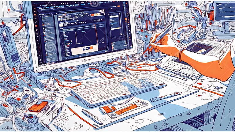 3D Illustration of Vintage 90s Operating System on Computer Screen ...