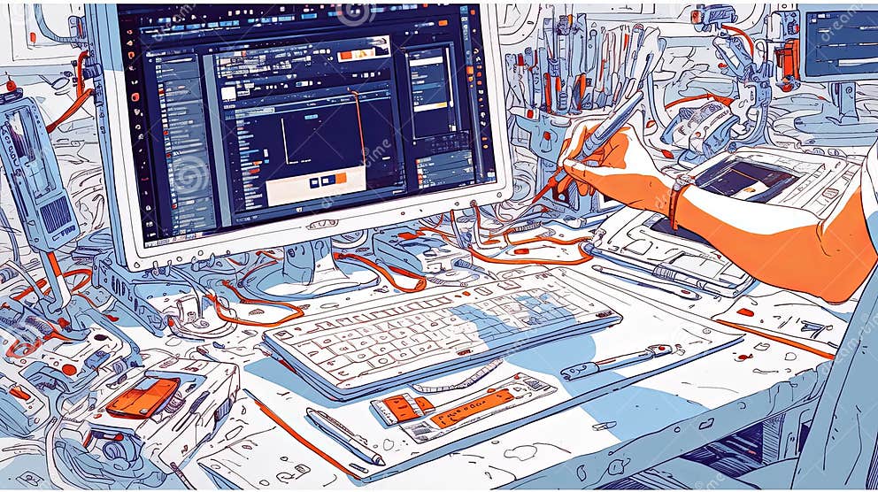 3D Illustration of Vintage 90s Operating System on Computer Screen ...