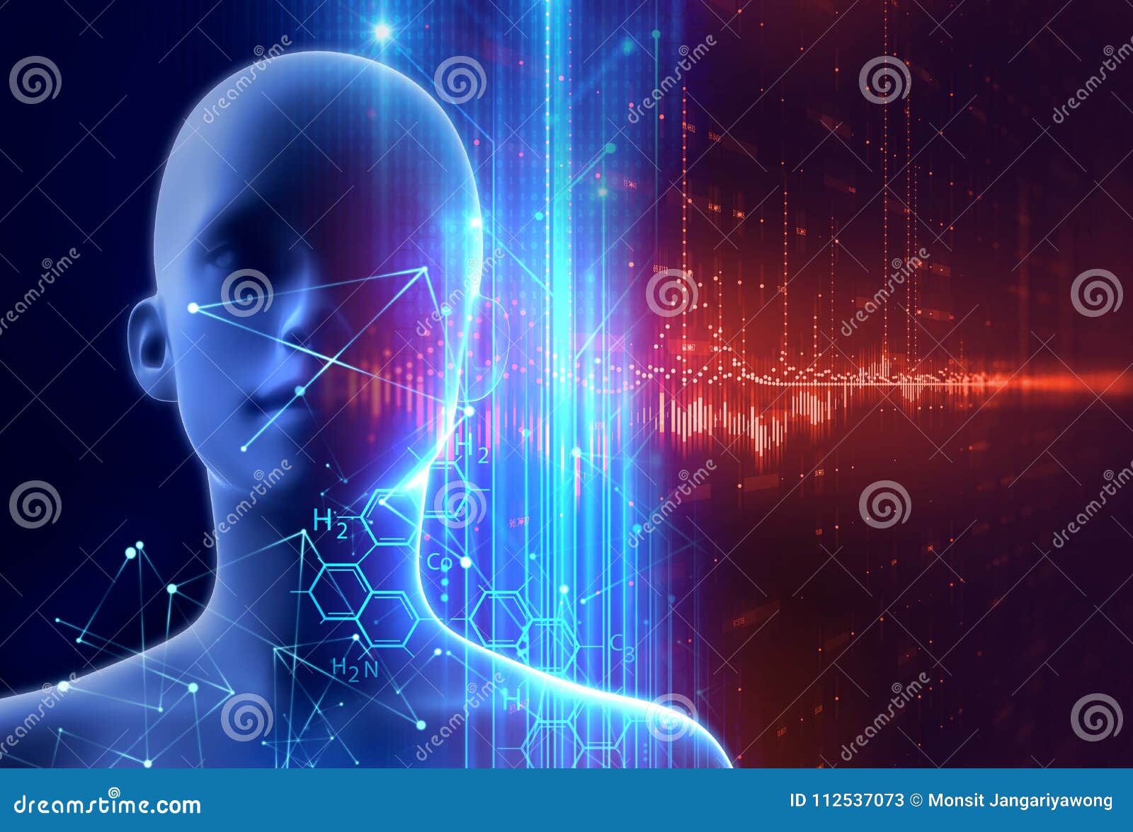 3d Illustration of Virtual Human on Technology Background. Stock ...