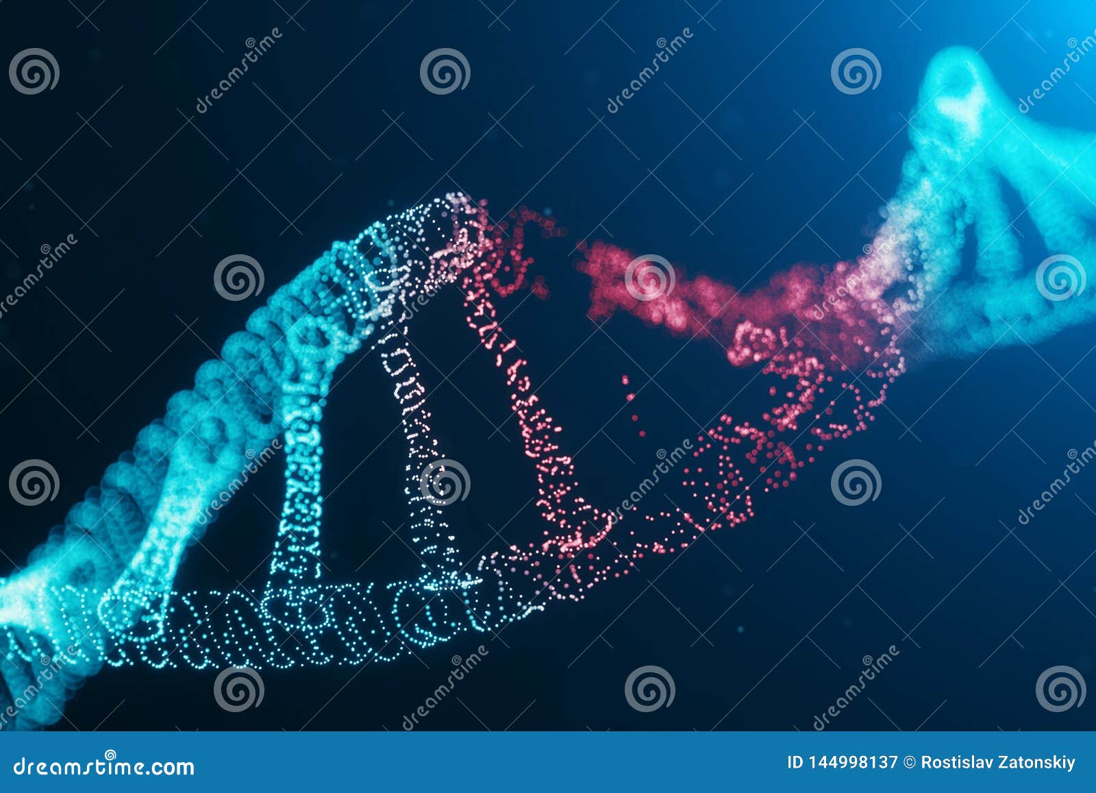 3D Illustration Virus DNA Molecule, Structure. Concept Destroyed Code ...