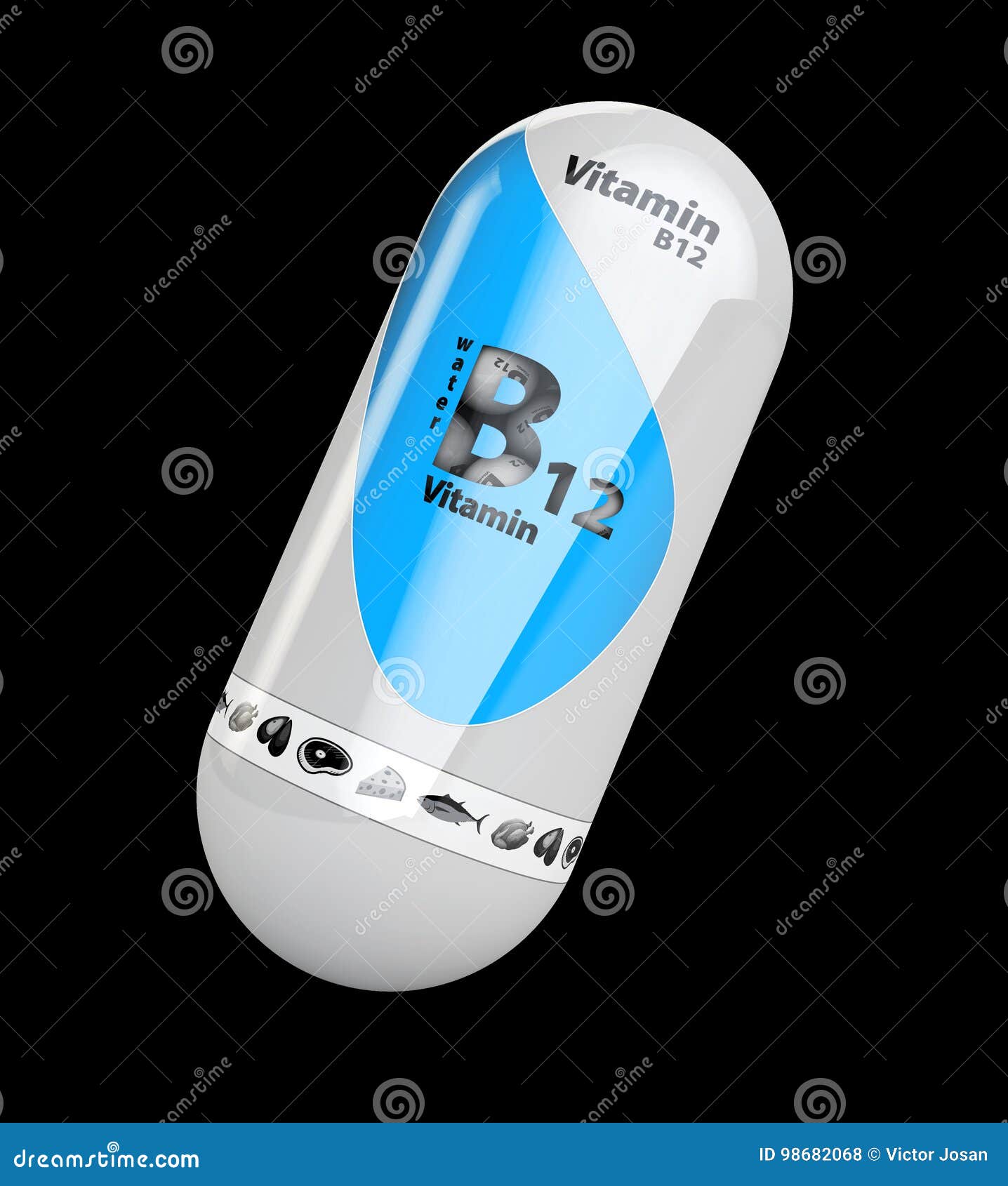 3d Illustration of Vitamin B12 Blue Shining Pill Capsule. Isolated ...