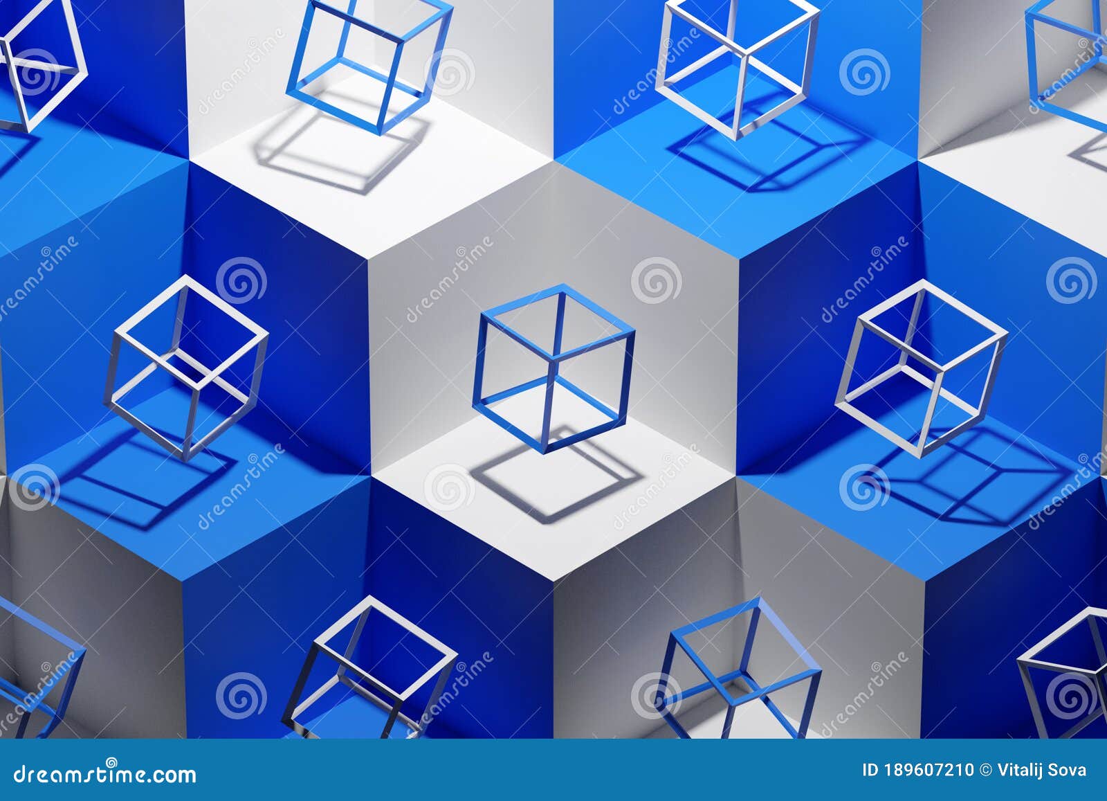 3D Illustration Volumetric White and Blue Cube Stock Illustration ...