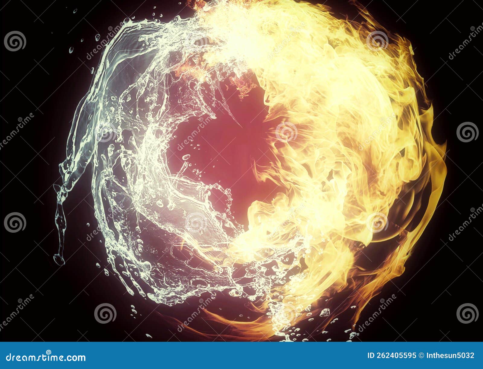 3d Illustration of a Vortex with Fire Flames and Water Combined Stock ...