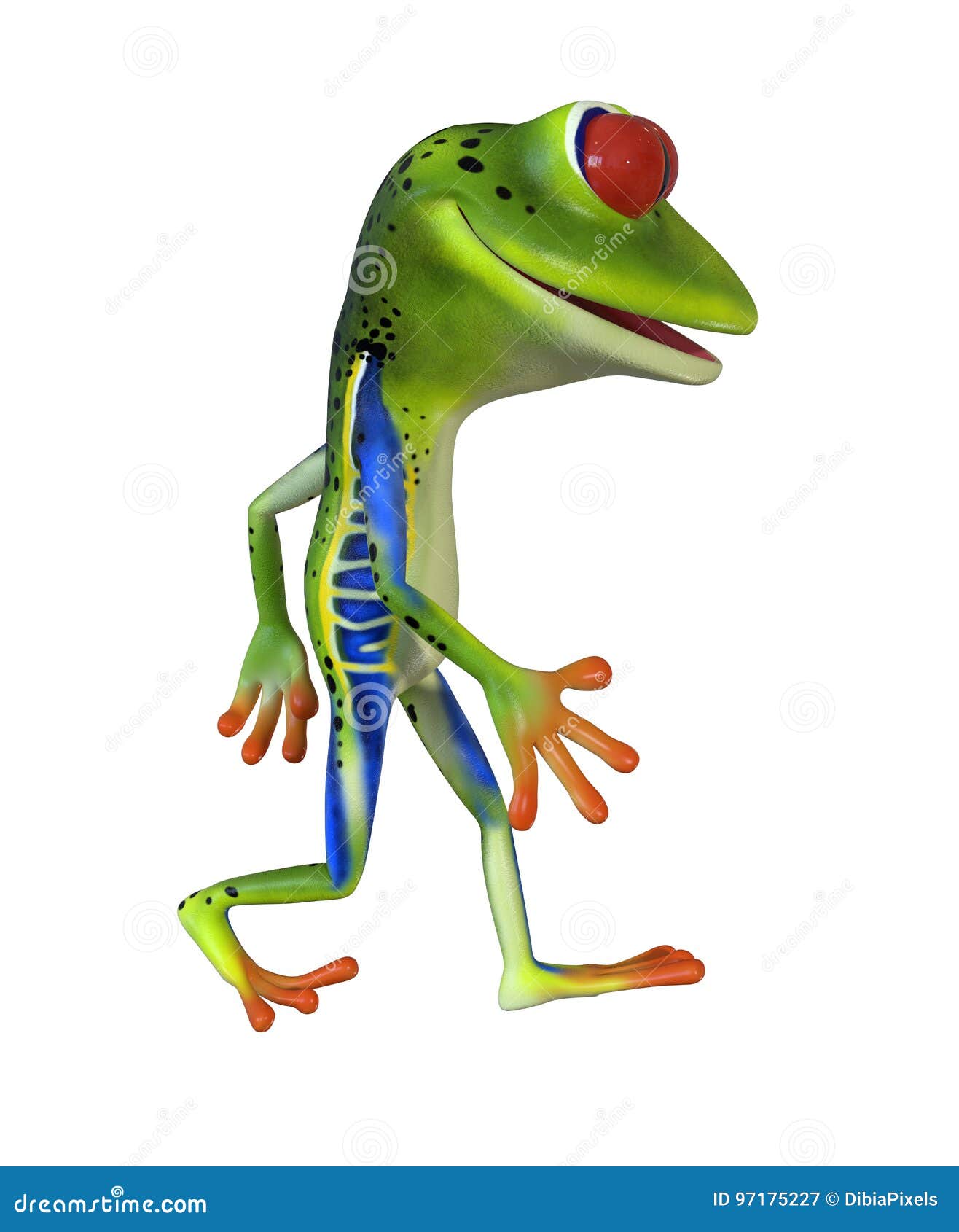 3d Illustration of a Walking Green Cartoon Frog. Stock Image ...