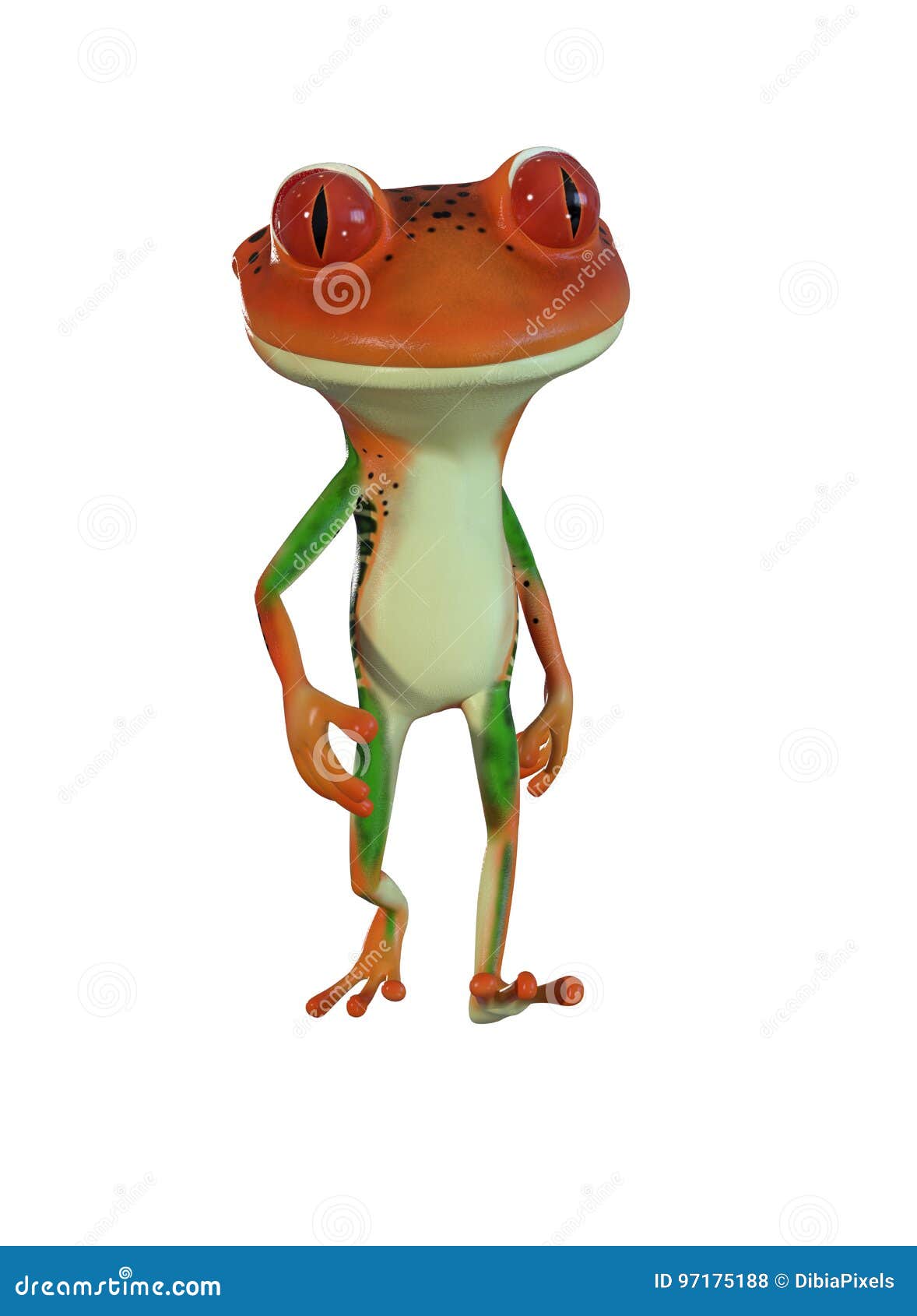 3d Illustration of a Walking Orange Cartoon Frog. Stock Photo ...