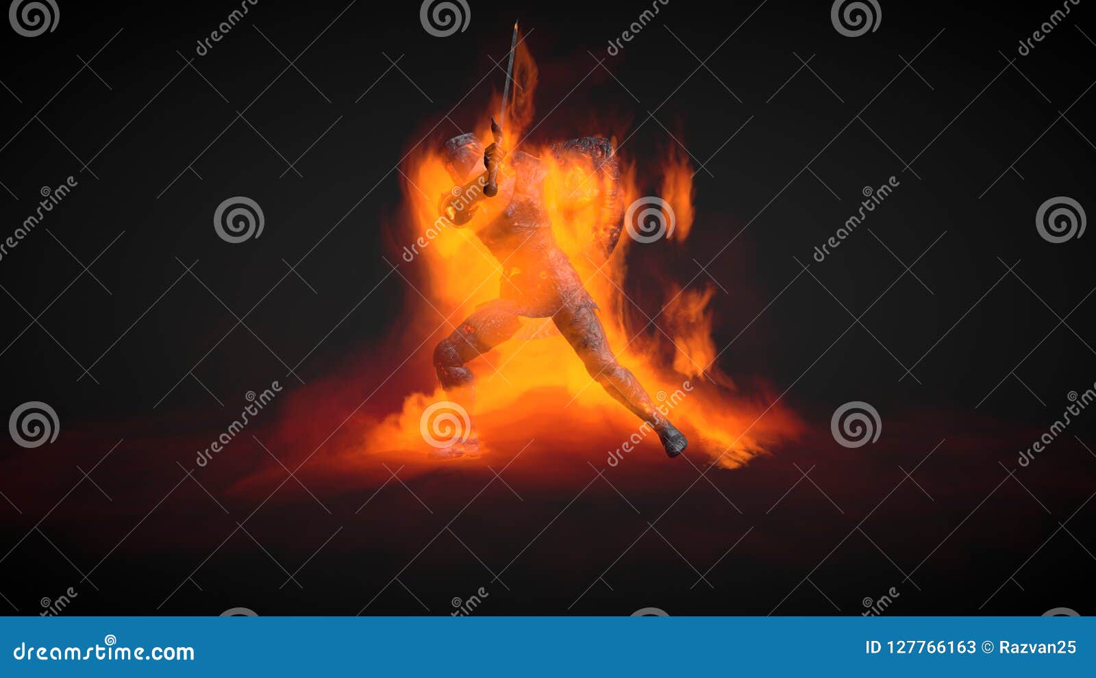3D Illustration of a Warrior Using Fire Magic Attack Stock Illustration ...