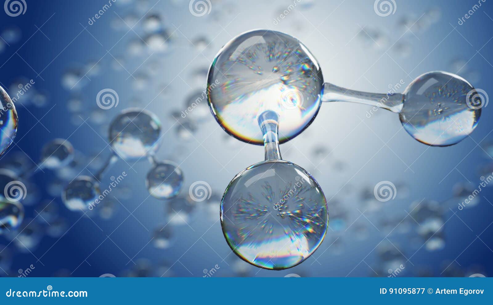 3d Illustration with Water Molecule. Abstract Molecule Microbiology or ...