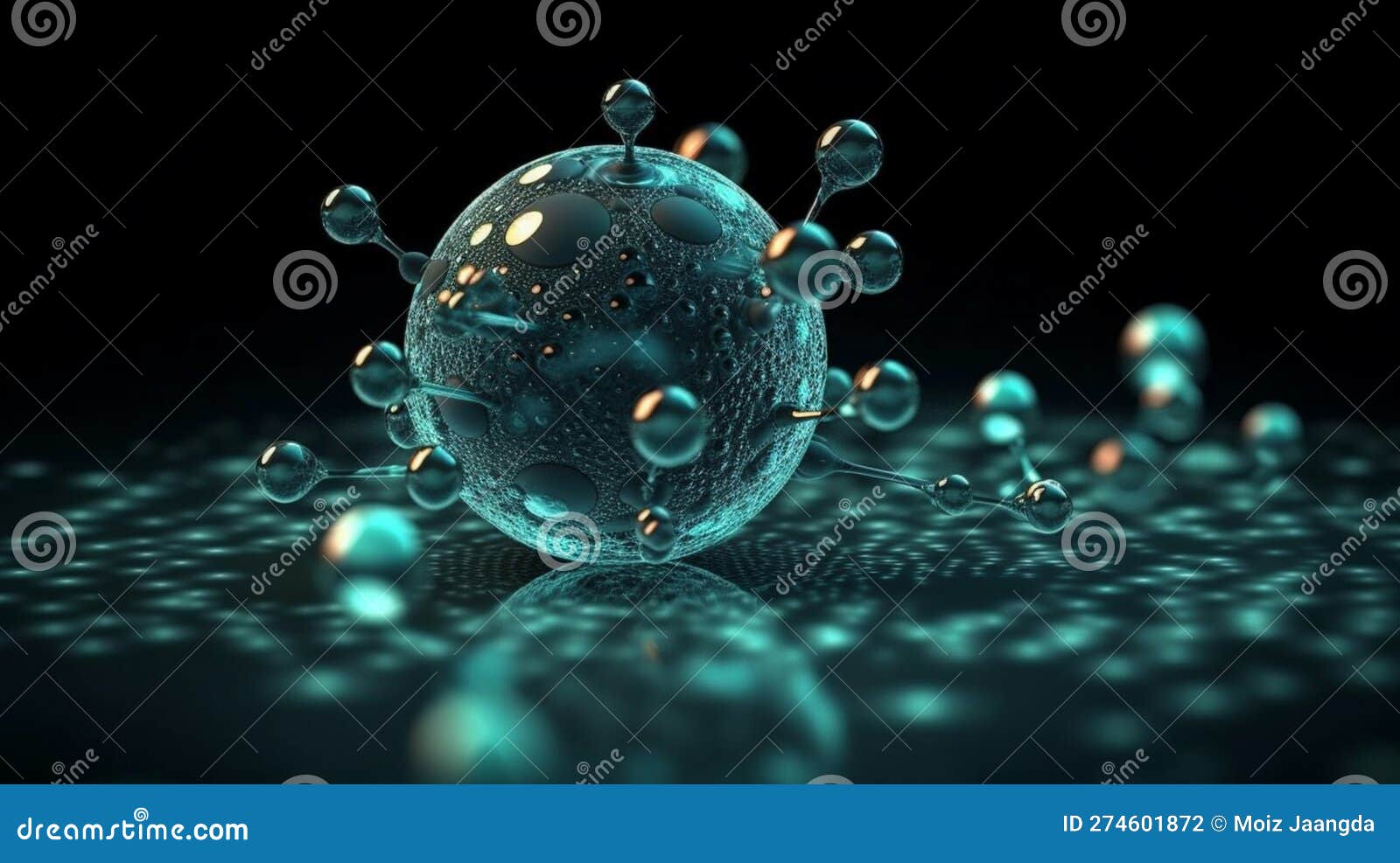 3d Illustration with Water Molecule, Abstract Molecule Microbiology ...