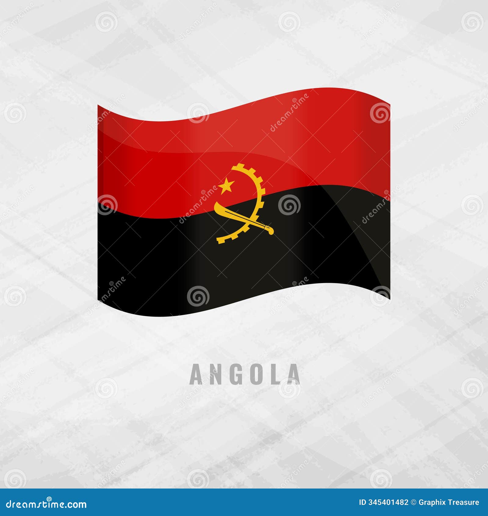 3d Illustration Waving Flag of Angola . Vector Flag of Angola .on Grey ...