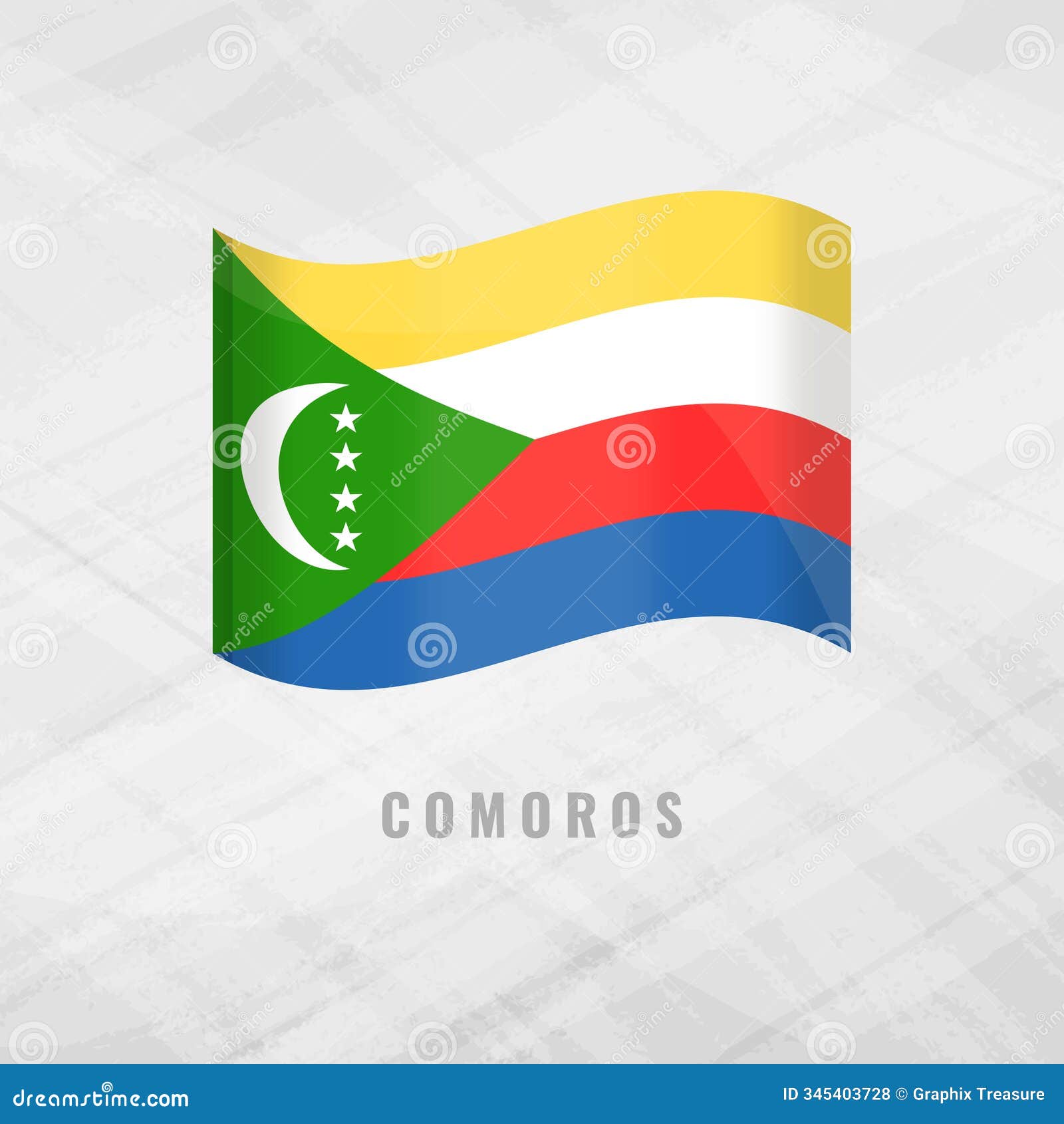 3d Illustration Waving Flag of Comoros. Vector Flag of Comoros..on Grey ...