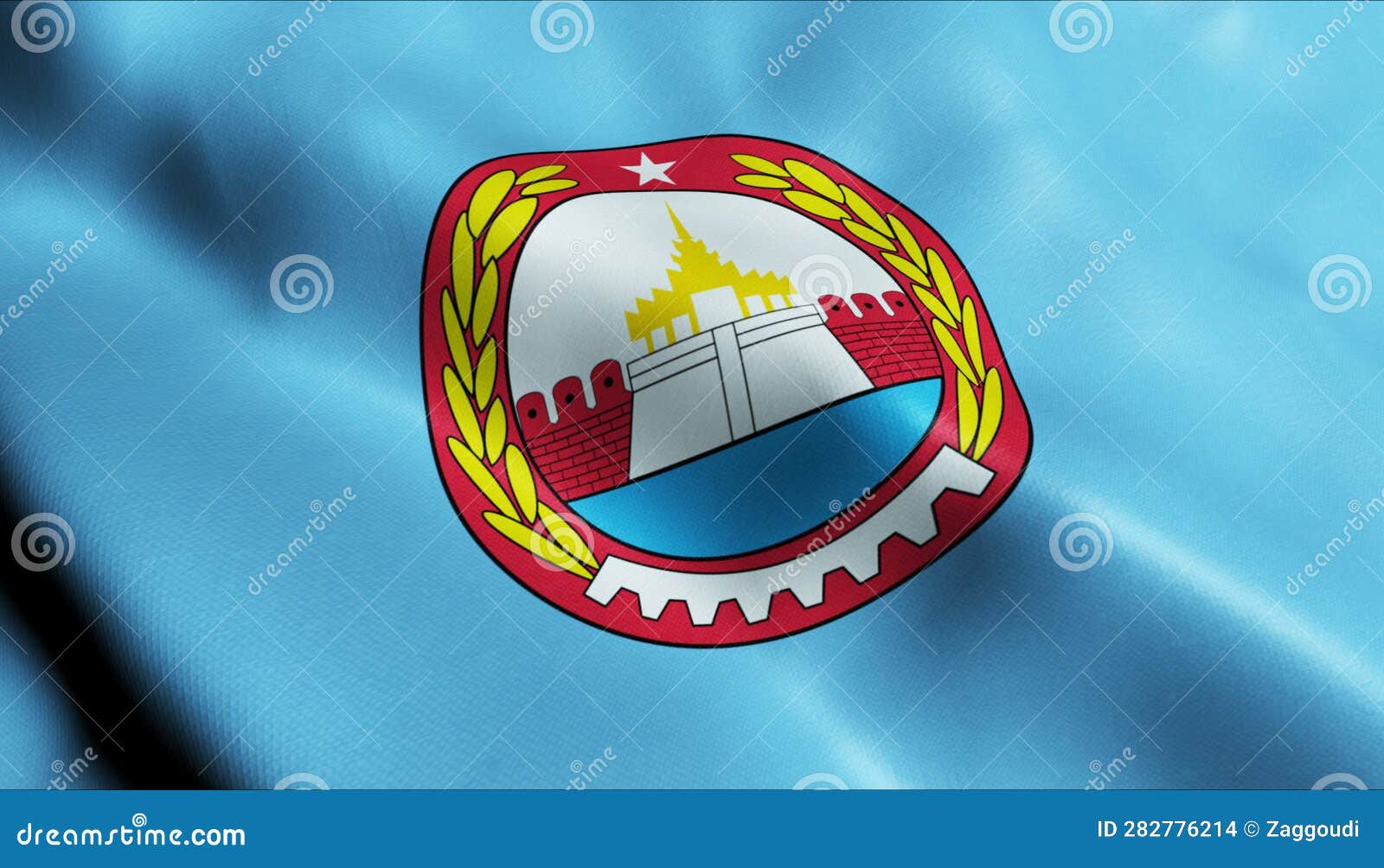 3D Render Waving Myanmar Province Flag of Magway Stock Illustration ...