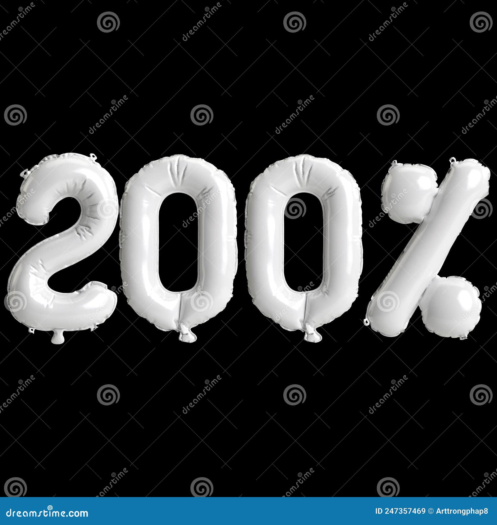 3d Illustration of White Balloons 200 -shape Isolated on Black ...