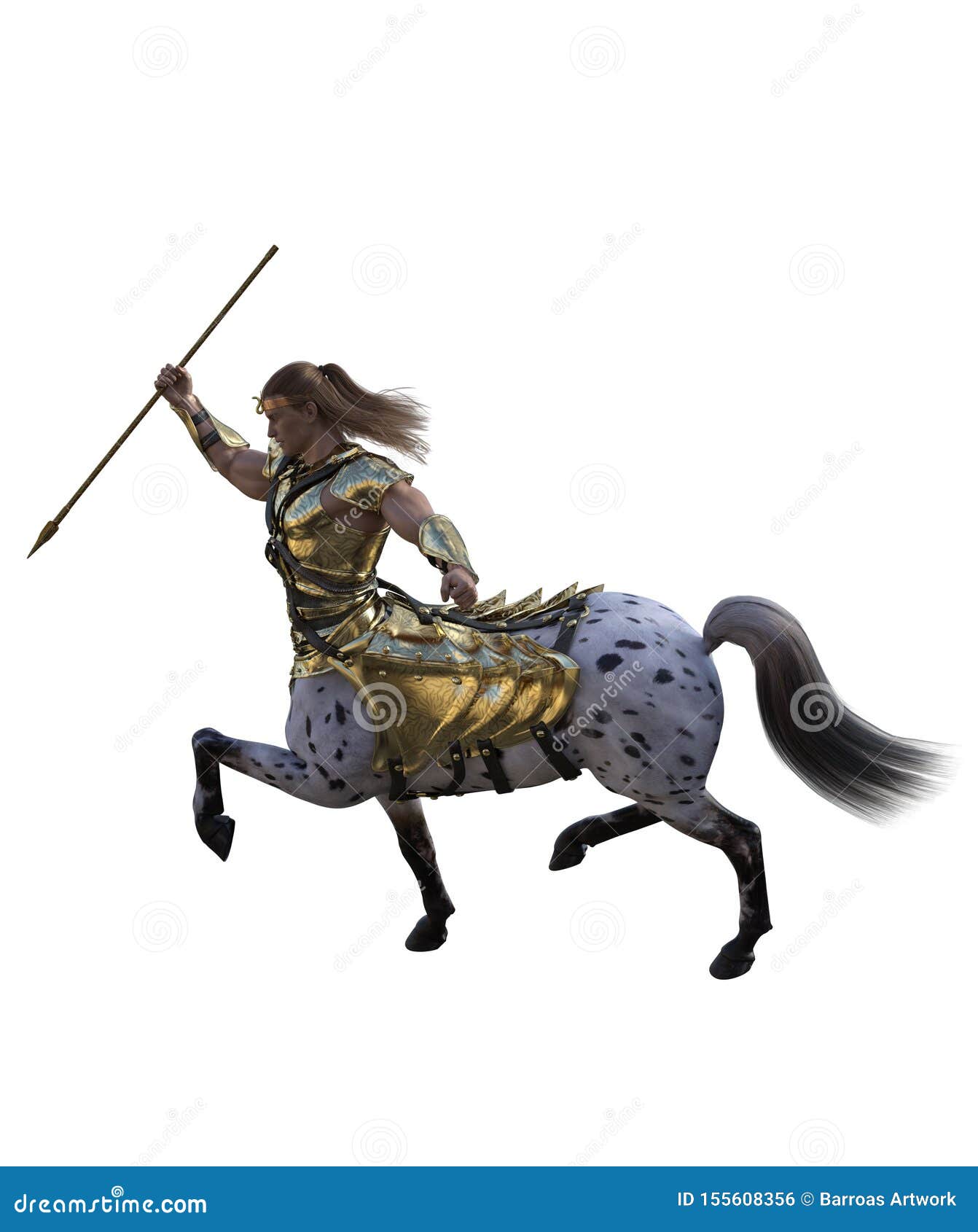 3D Illustration of White Breed Centaur with Spear and Armor Stock ...