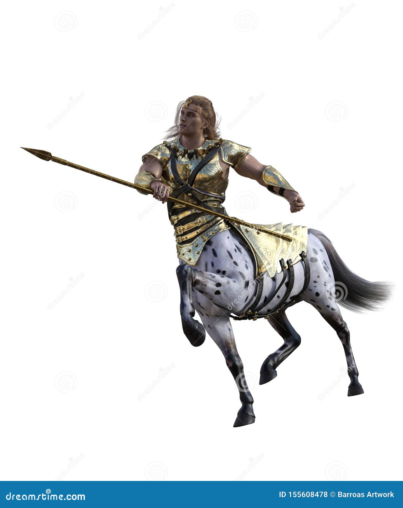 3D Illustration of White Breed Centaur with Spear and Armor Stock ...