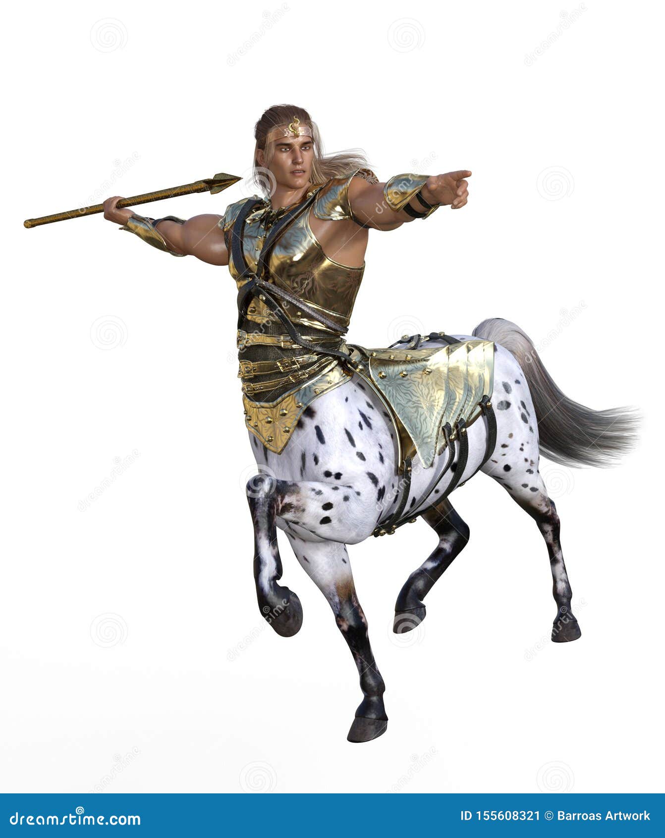 3D Illustration of White Breed Centaur with Spear and Armor Stock ...